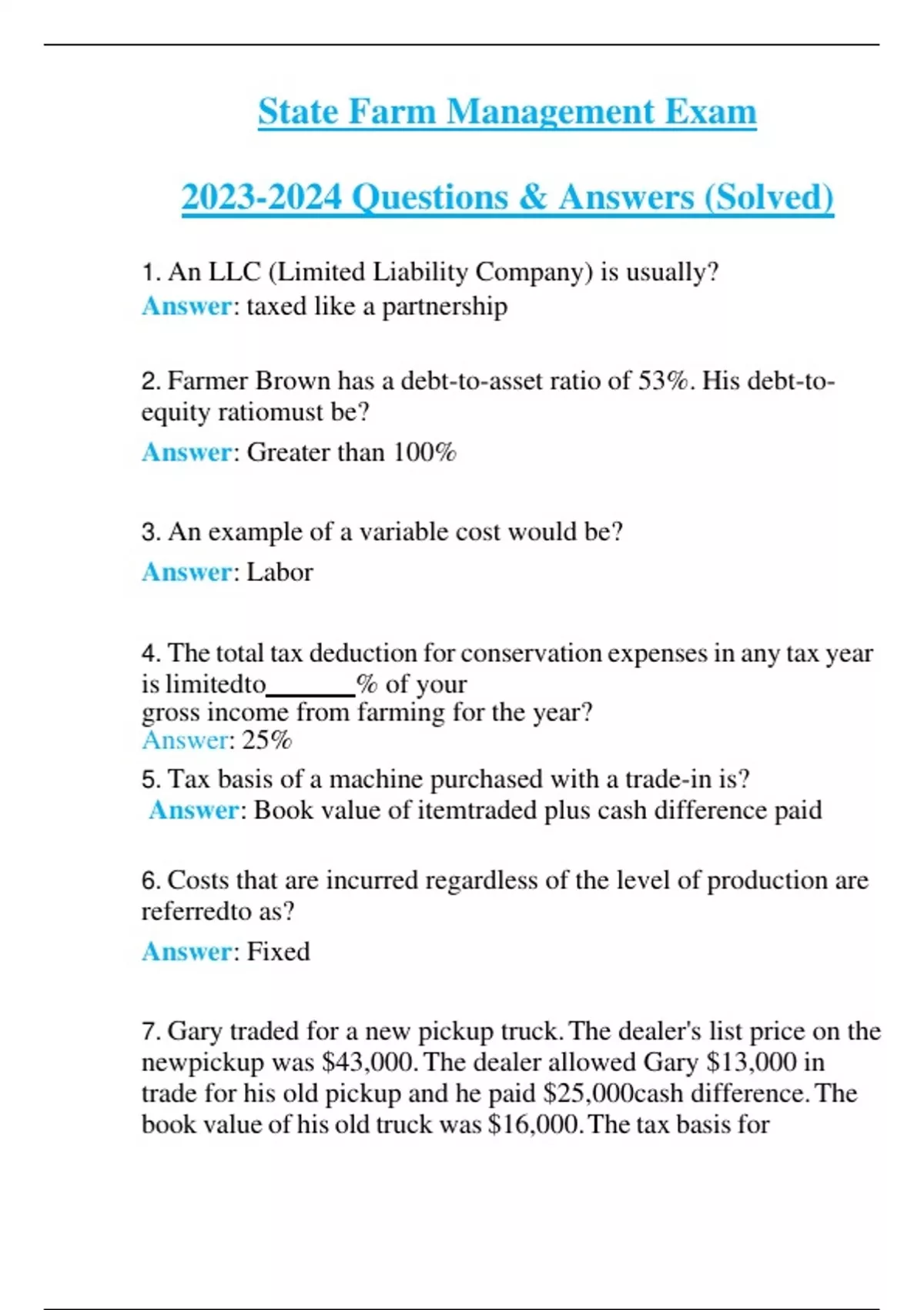 State Farm Management Exam Questions & Answers (Solved) - State Farm ...