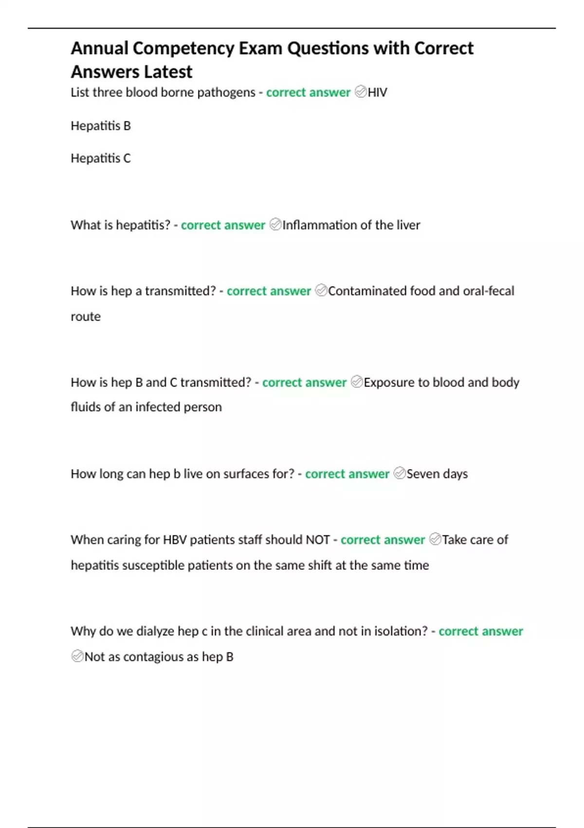 Annual Competency Exam Questions with Correct Answers Latest - Annual ...