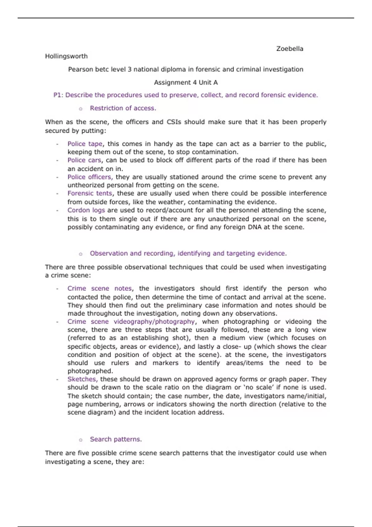 Unit 4 Assignment A Distinction Unit 4 Forensic Investigation Procedures In Practice