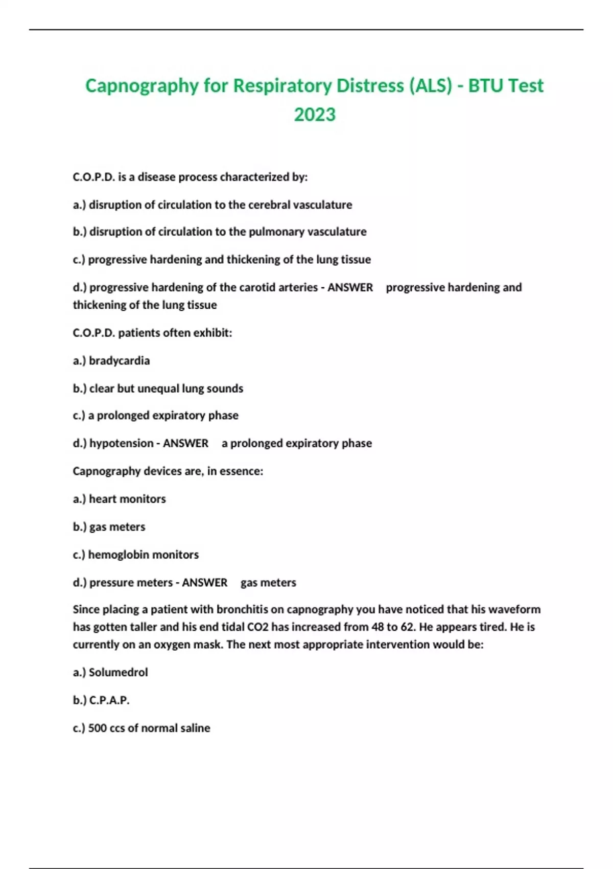 Capnography for Respiratory Distress (ALS) - BTU Test 2023 ...