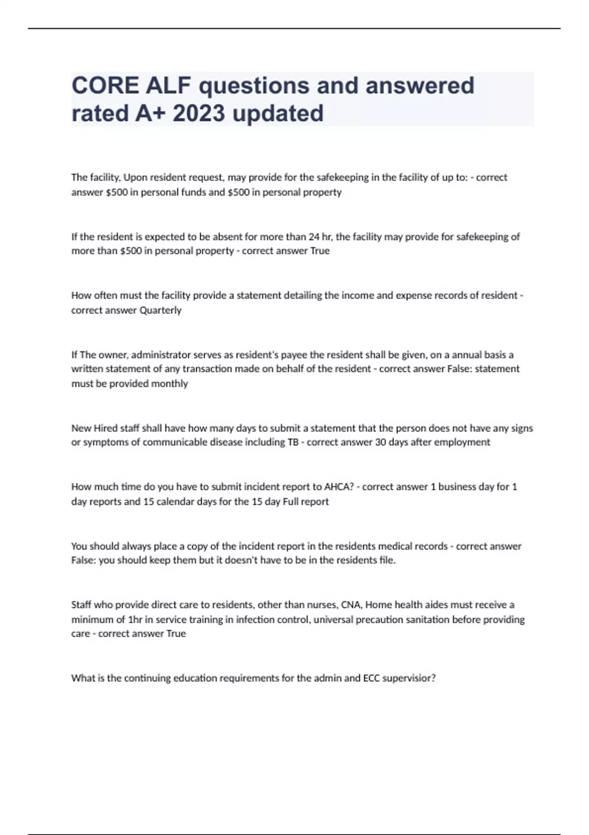 CORE ALF questions and answered rated A+ 2023 updated - ALF core ...