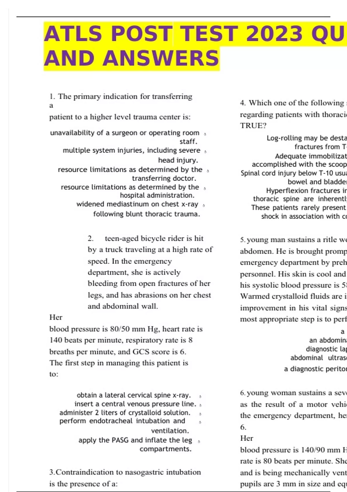 ATLS POST TEST 2023 QUESTIONS AND ANSWERS (100% Correct) - ATLS - Stuvia US