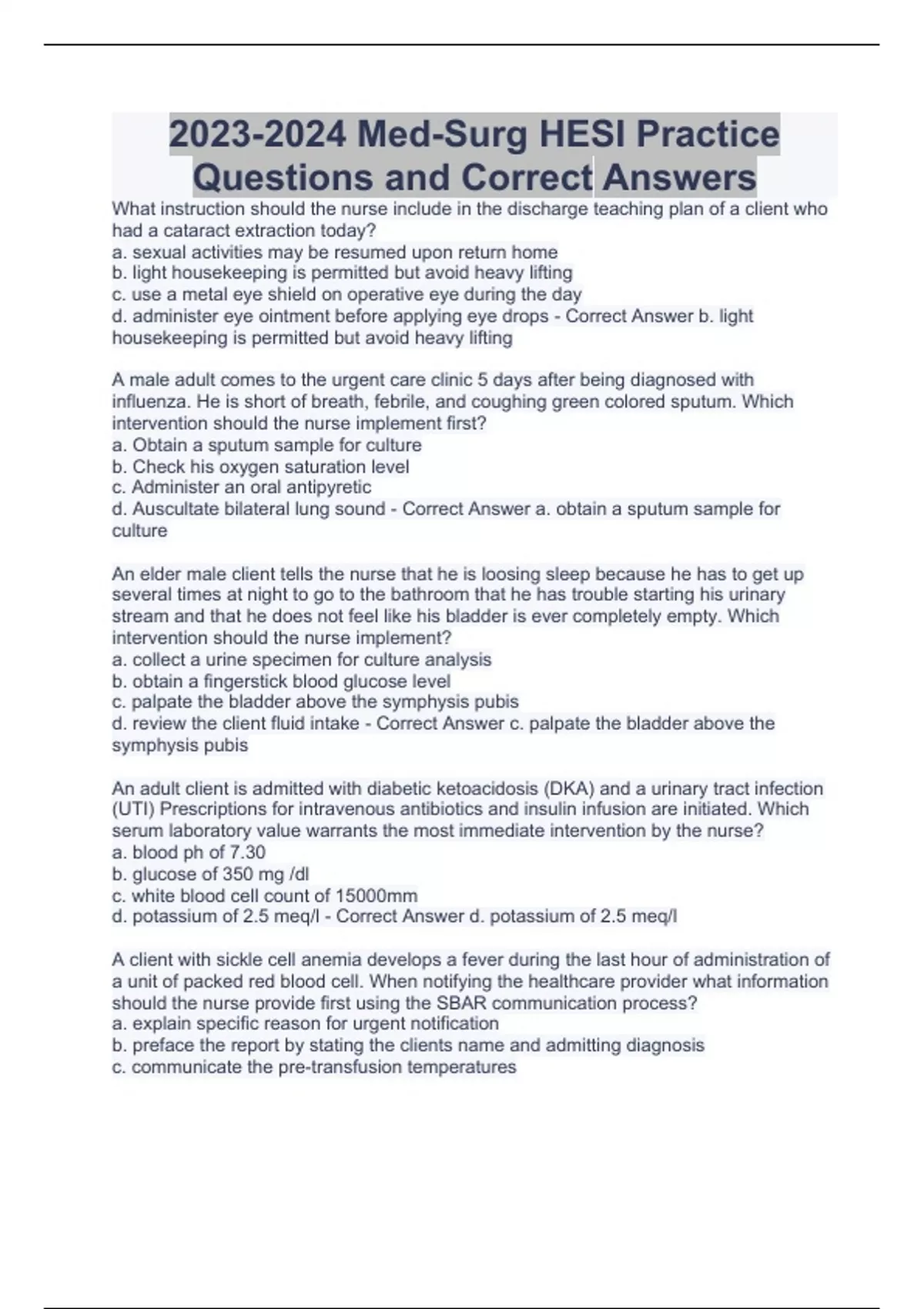 Hesi Med Surg Study Guide 2023/2024 with Complete Solutions Package ...