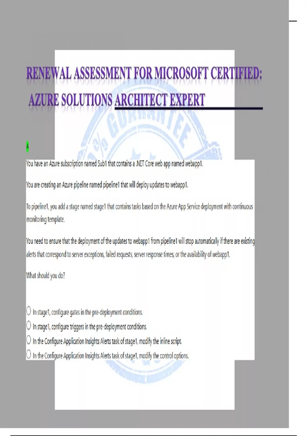 RENEWAL ASSESSMENT RENEWAL ASSESSMENT FOR MICROSOFT CERTIFIED: AZURE ...