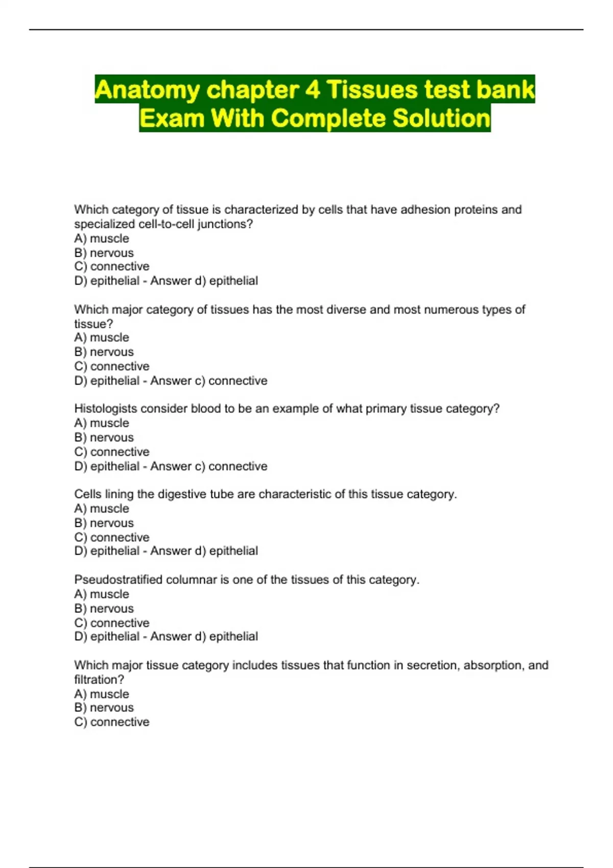 Anatomy Chapter 4 Test