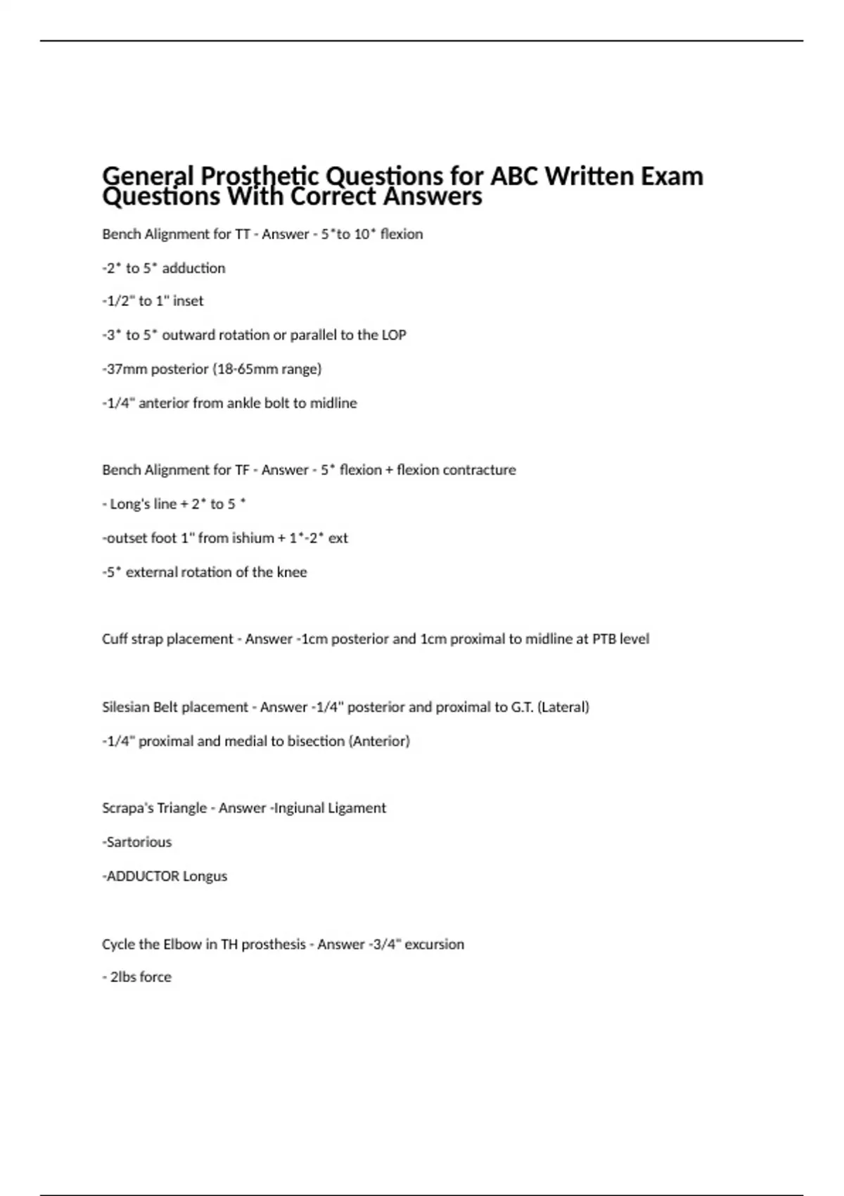 General Prosthetic Questions for ABC Written Exam Questions With ...