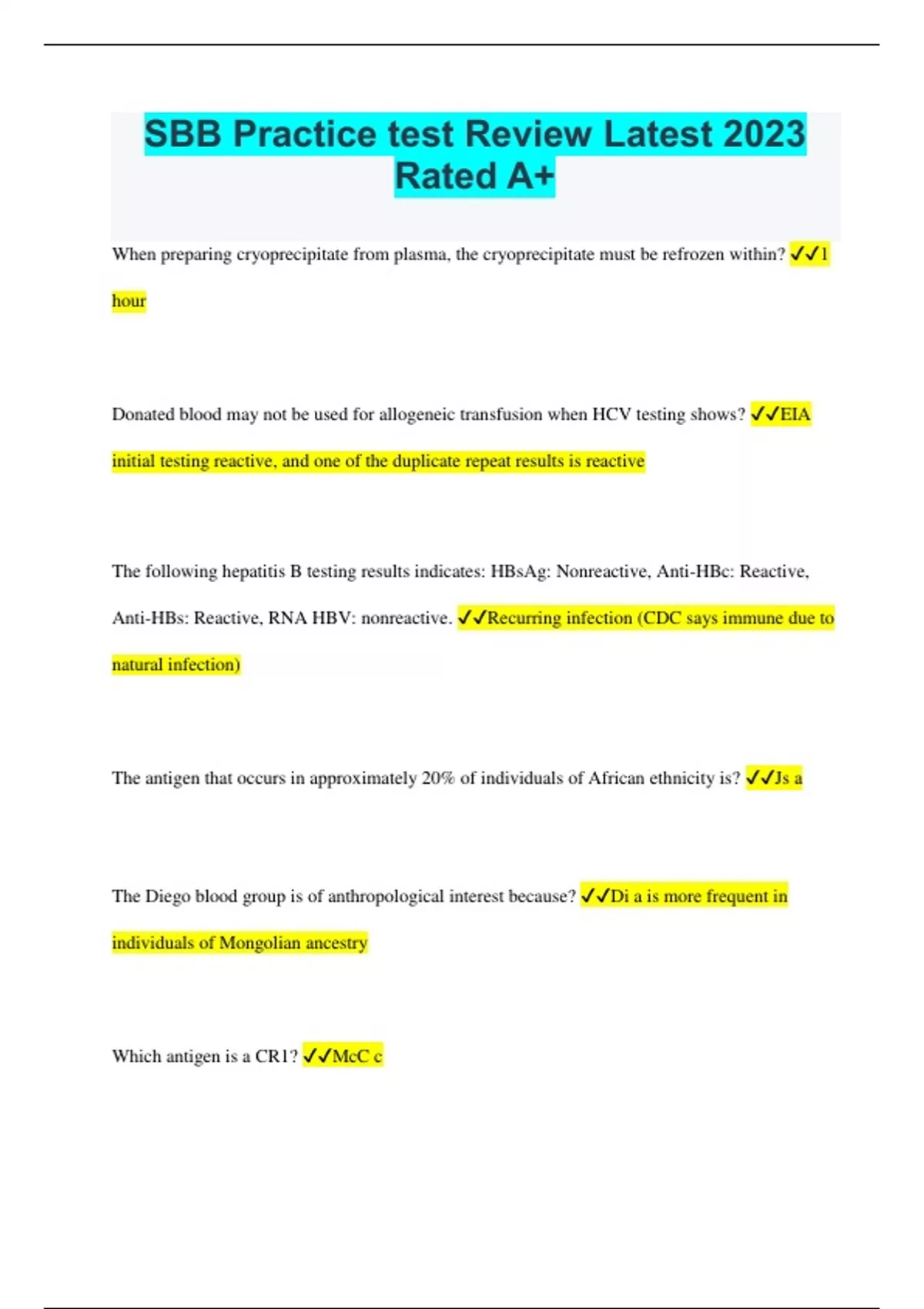 SBB Practice test Review Latest 2023 Rated A+ - SBB Practice - Stuvia US