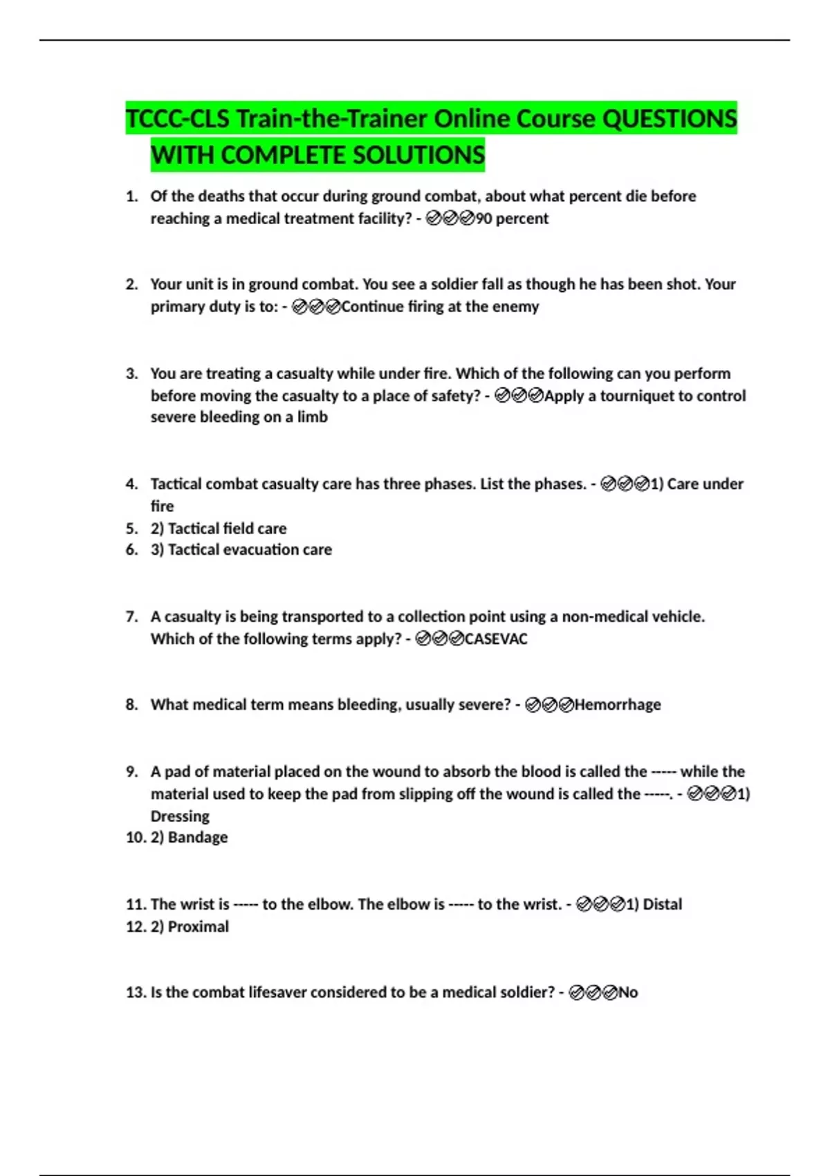 TCCC-CLS Train-the-Trainer Online Course QUESTIONS WITH COMPLETE ...