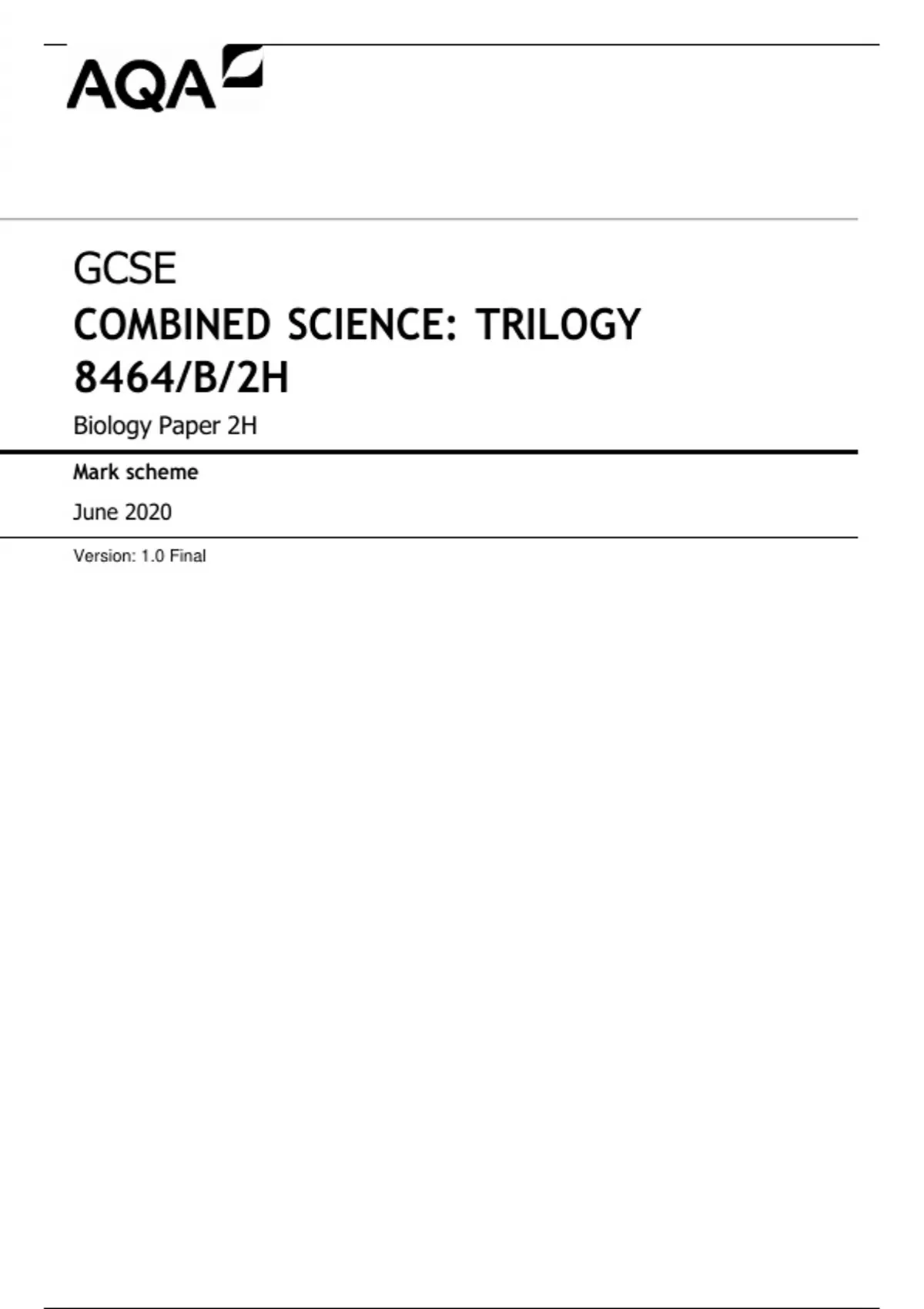 AQA psychology Mark schemes,AQA GCSE COMBINED SCIENCE: TRILOGY 8464/B ...