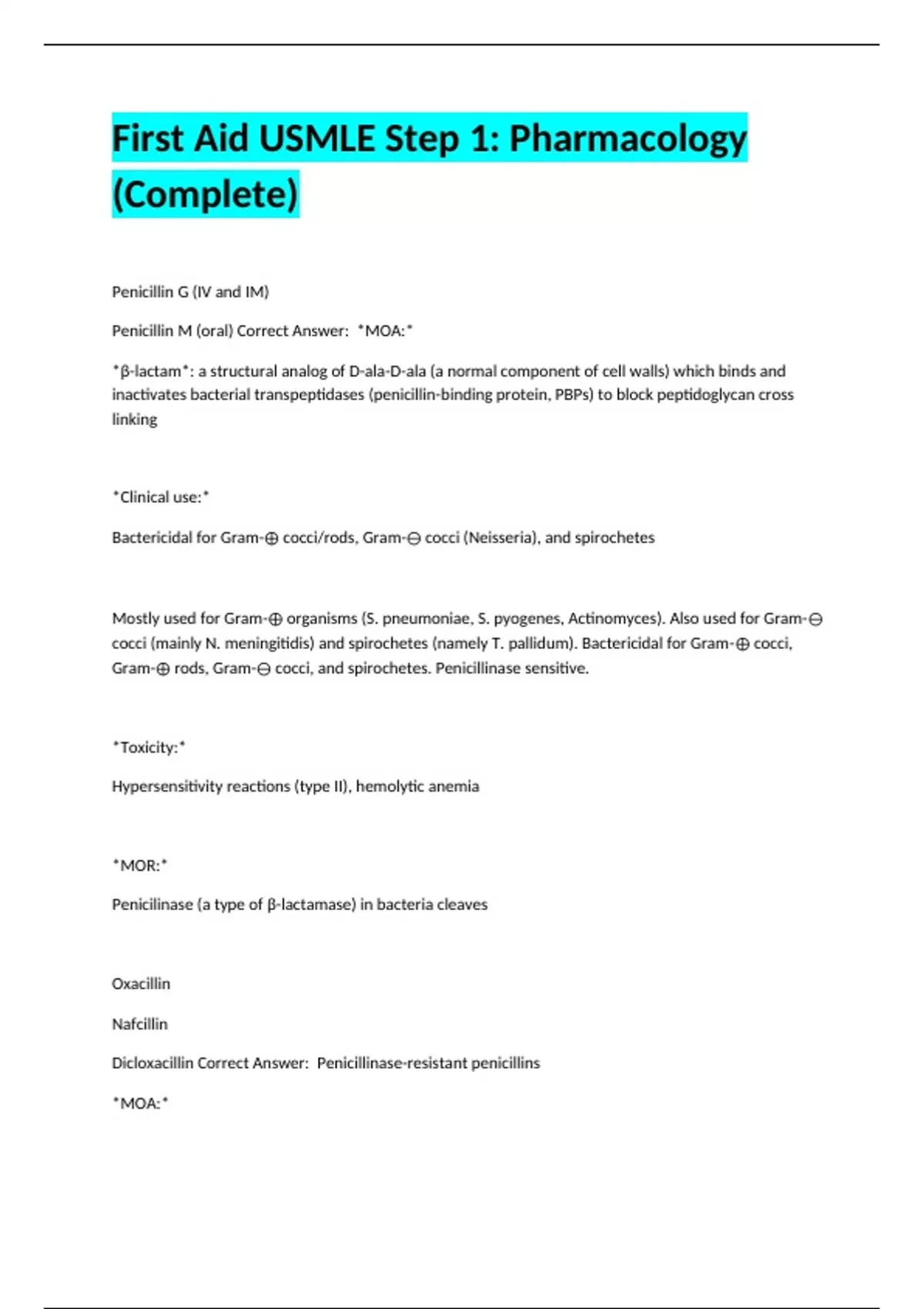 First Aid USMLE Step 1: Pharmacology (Complete) 2023|2024 UPDATE A+ ...