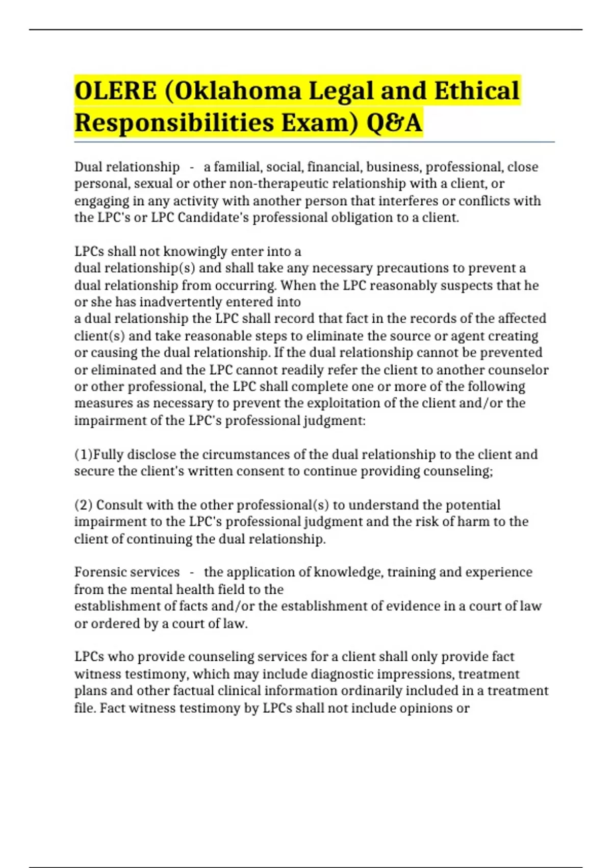 BUNDLE:: OLERE 2023 EXAMS - Stuvia US