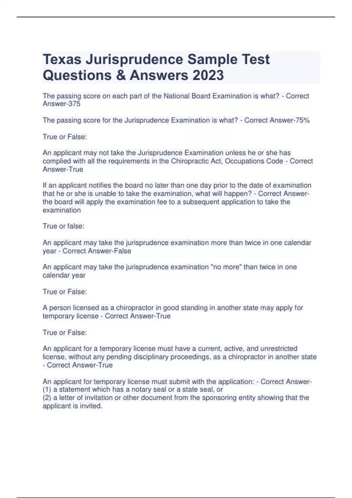 Texas Jurisprudence Sample Test Questions & Answers 2023 - Texas ...