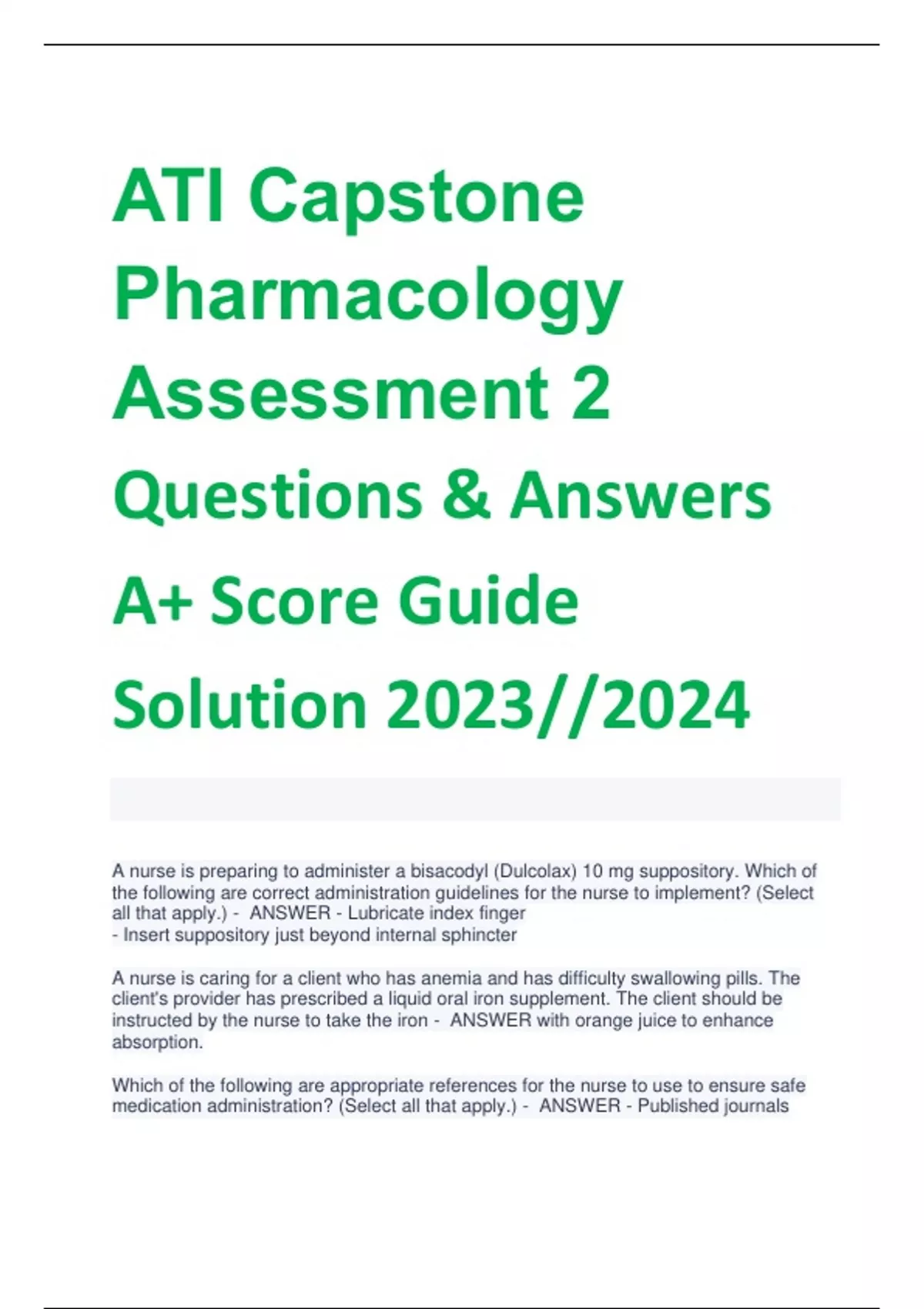 Exam (elaborations) ATI Capstone Pharmacology - ATI Capstone ...