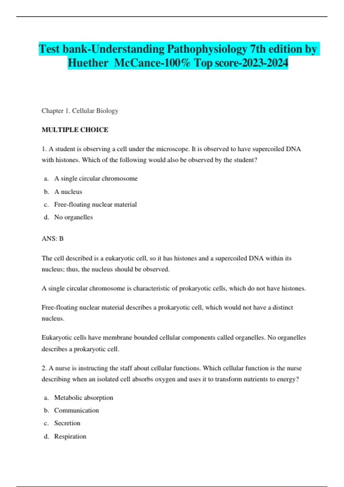 Test bank-Understanding Pathophysiology 7th edition by Huether McCance ...