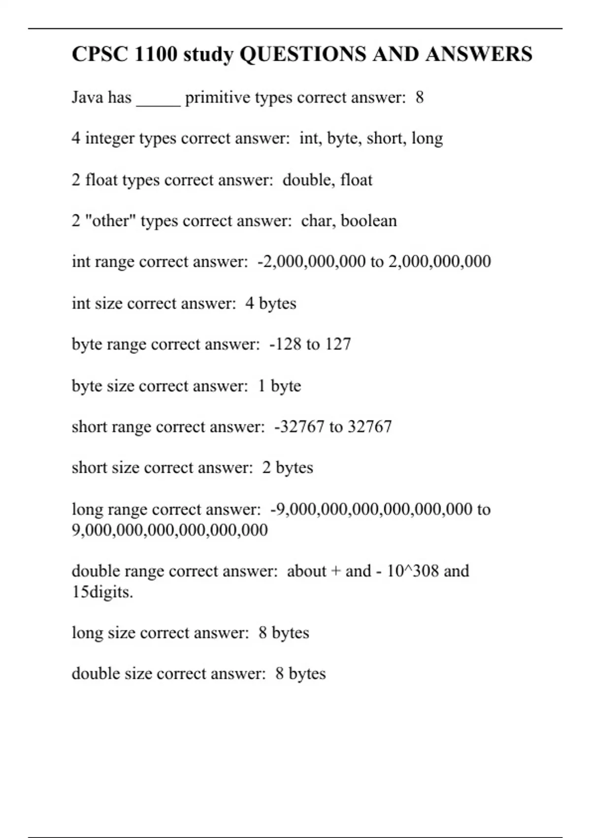 CPSC 1100 study QUESTIONS AND ANSWERS - CPSC 1100 - Stuvia US