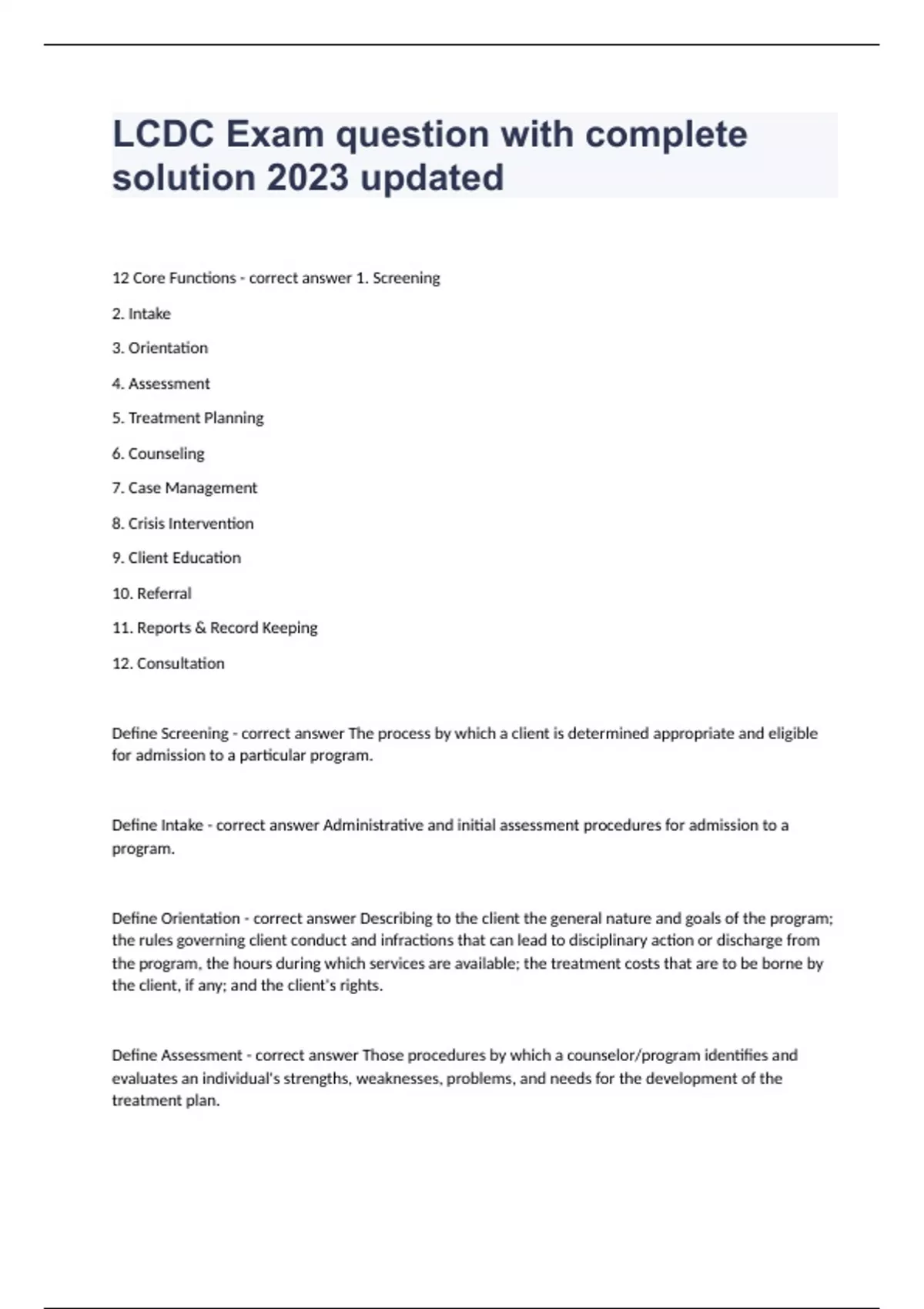 LCDC Exam question with complete solution 2023 updated - LCDC - Stuvia US