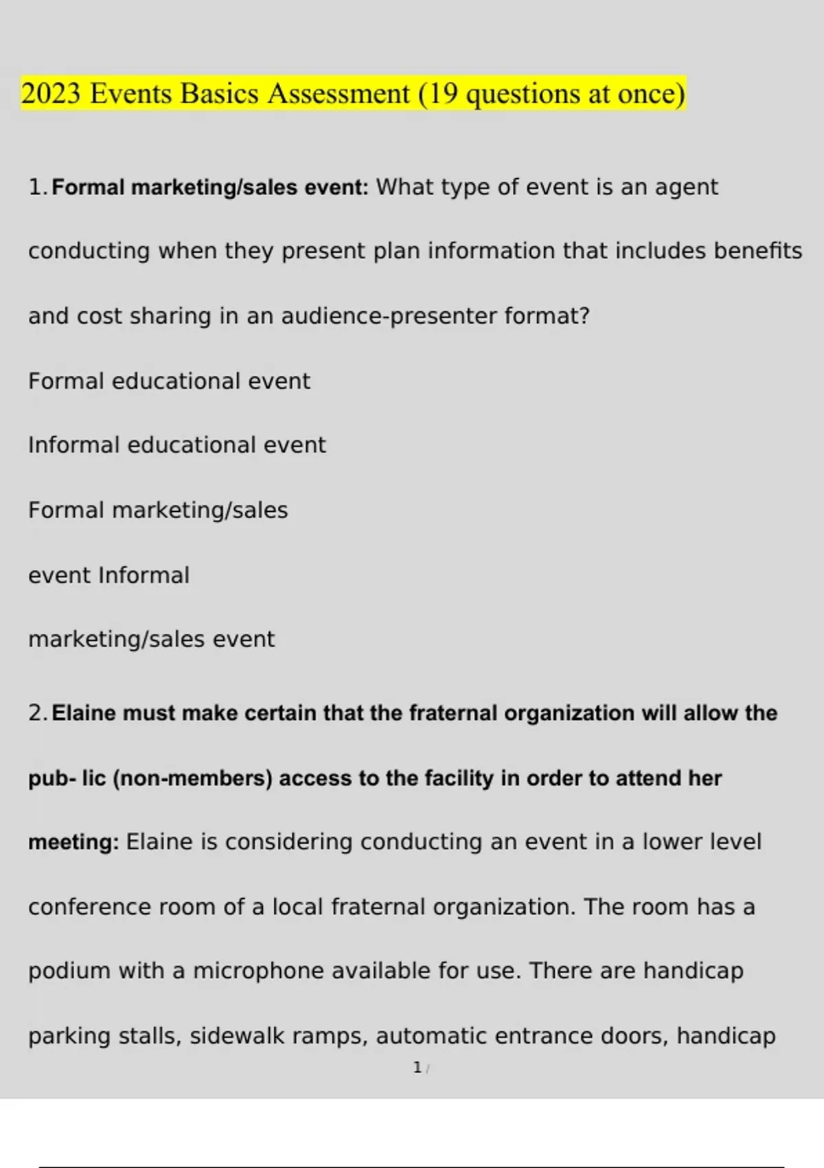United HealthCare 2024 Events Basics Assessment Exam Questions and Answers (2024 / 2025 ...
