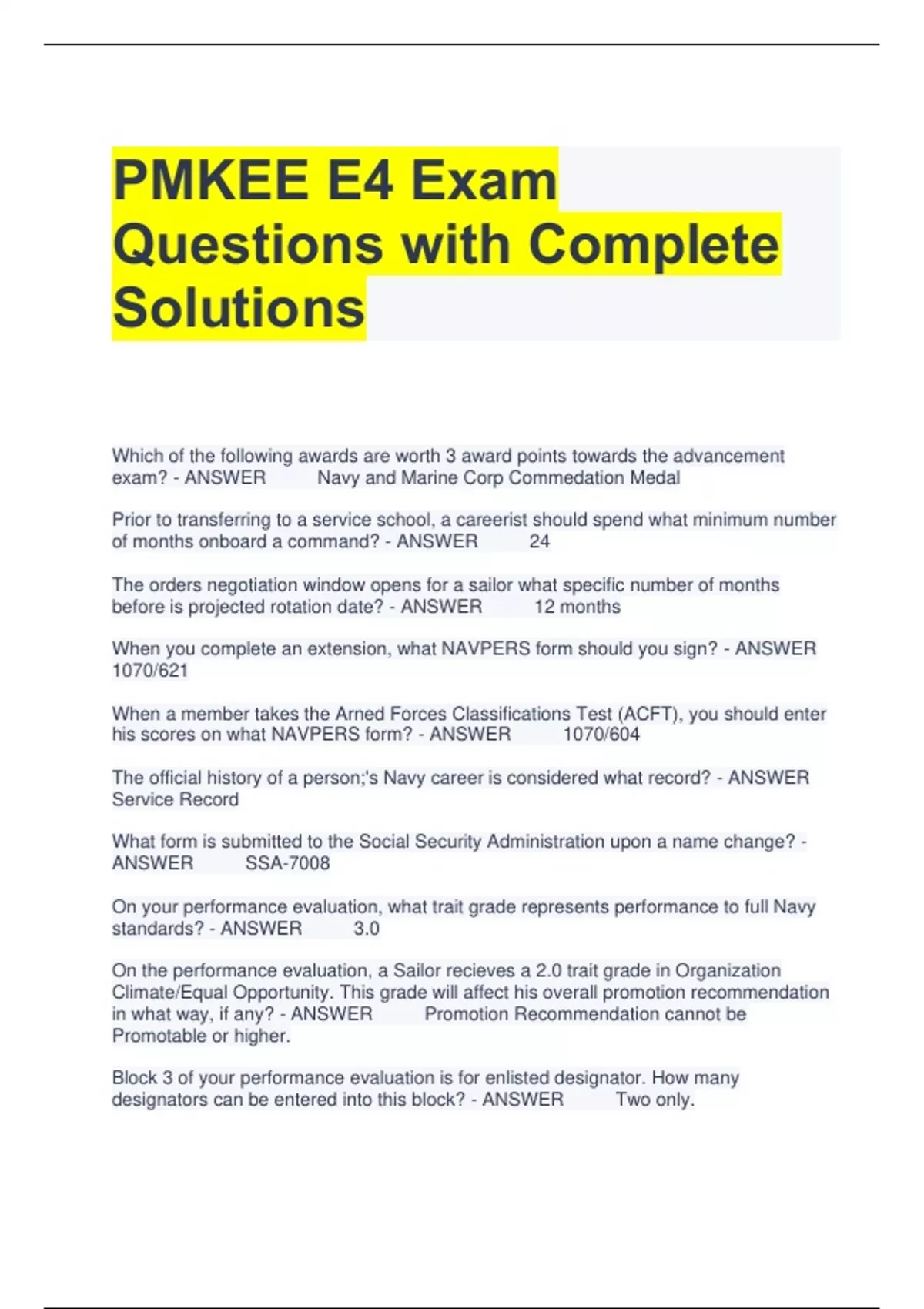 PMKEE E4 Exam Questions with Complete Solutions - PMKEE - Stuvia US