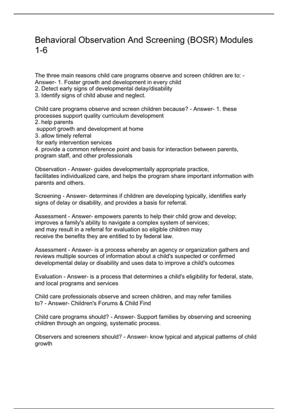 BOSR DCF Study Guide/(BOSR) Behavioral Observation and Screening ...