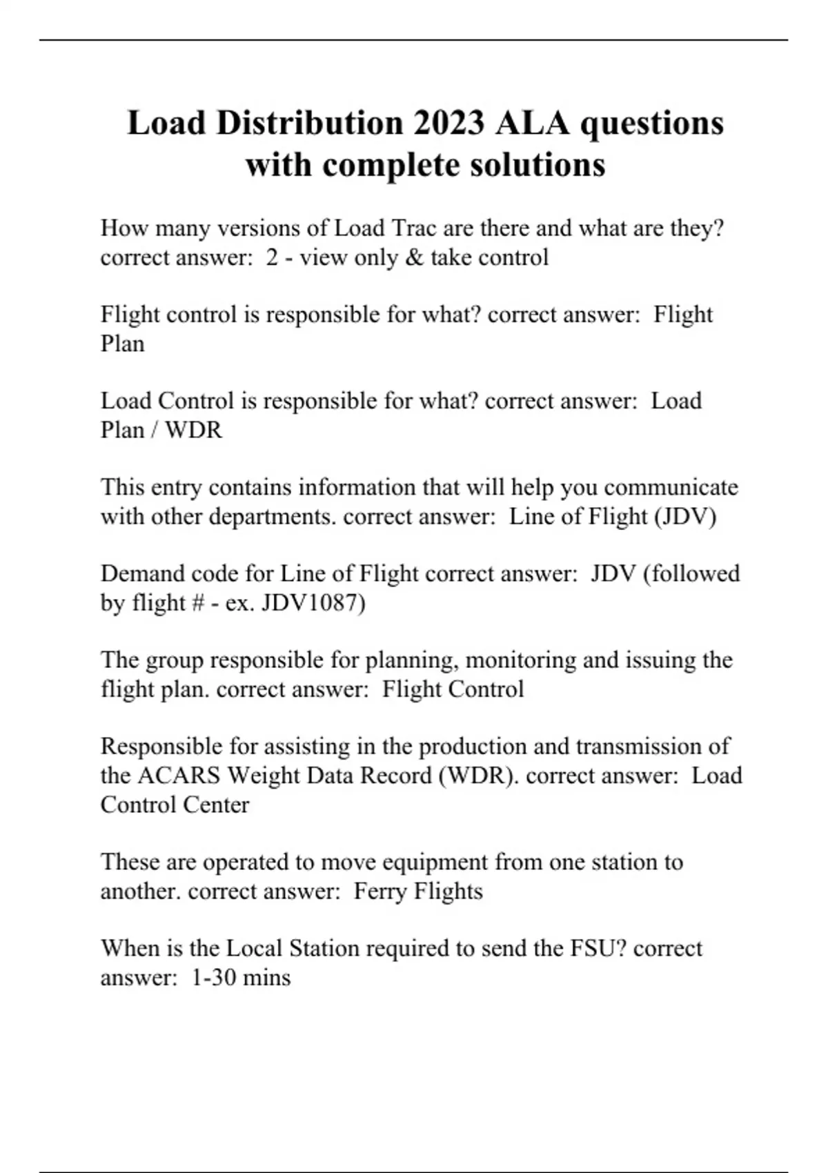 Load Distribution 2023 ALA questions with complete solutions - Load ...