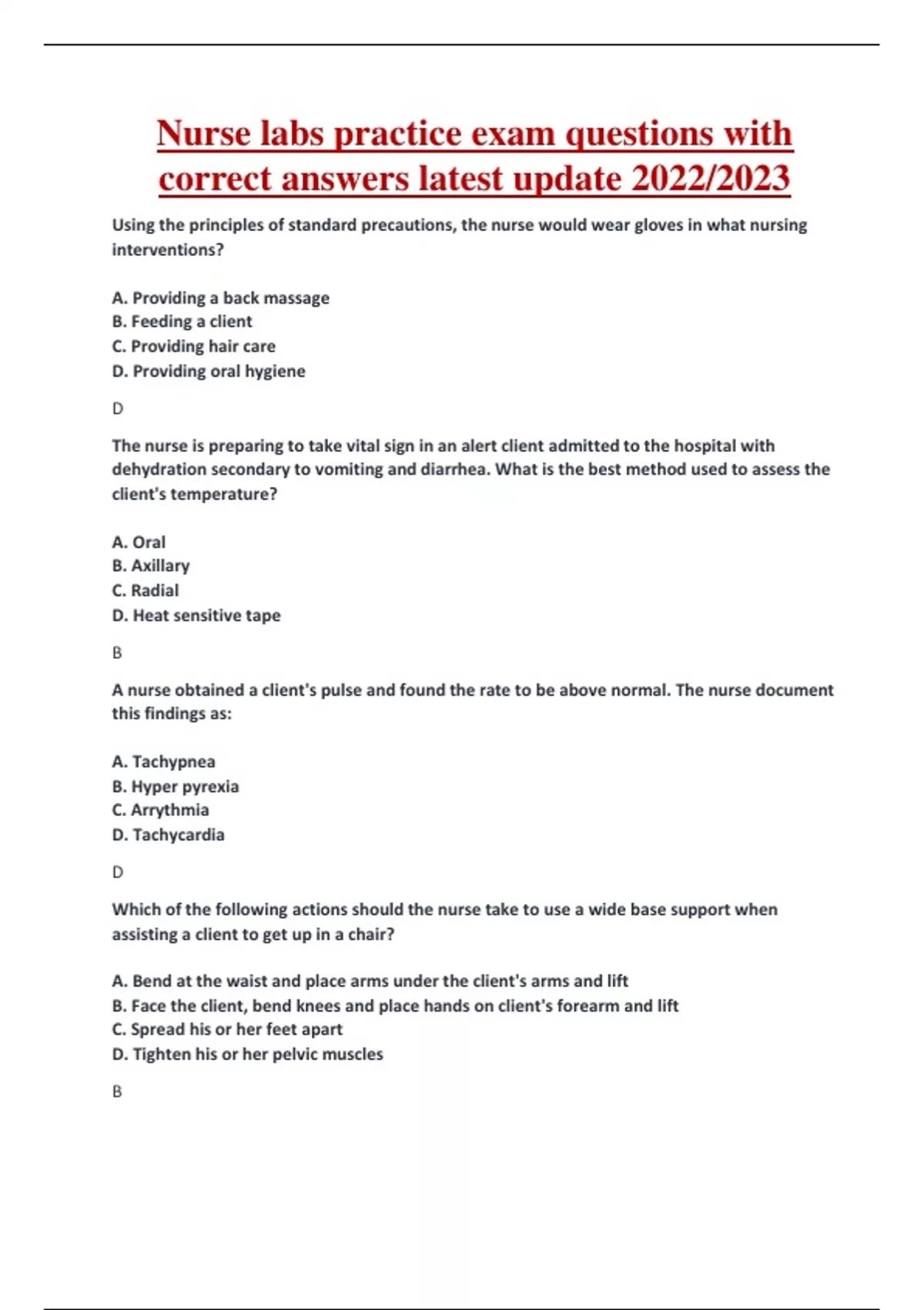 Nurse labs practice exam questions with correct answers 2023 - Nursing ...