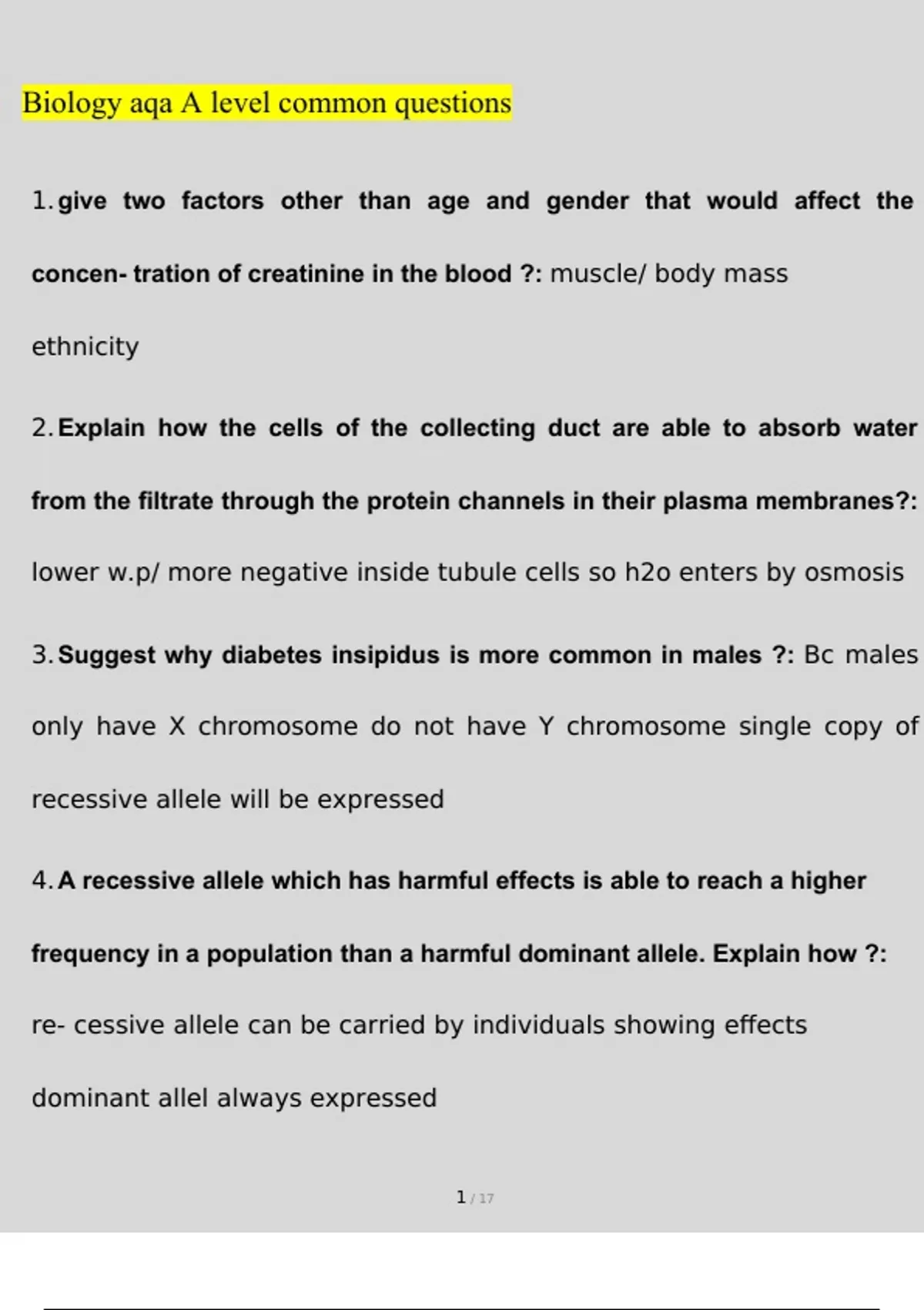 Biology aqa A level common questions EXAM Questions and Answers (2022/ ...