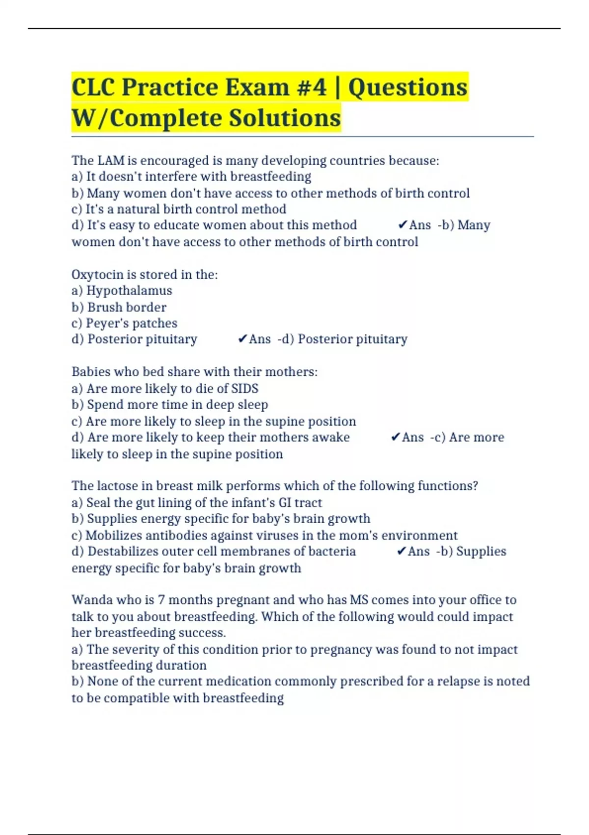 CLC Practice Exam #4 | Questions W/Complete Solutions - CLC - Stuvia US