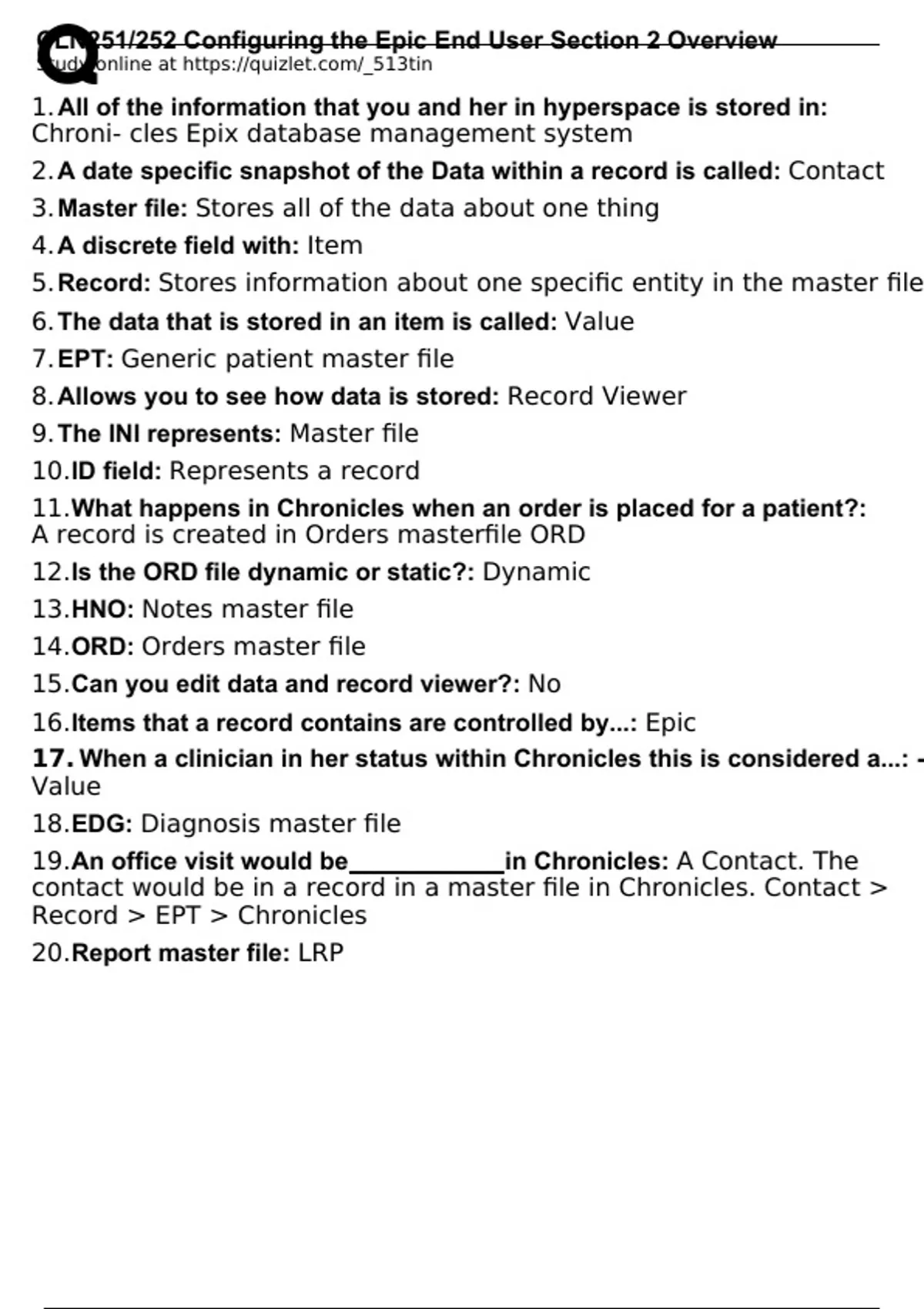 CLN251 252 Configuring the Epic End User Section 2 Overview EXAM ...