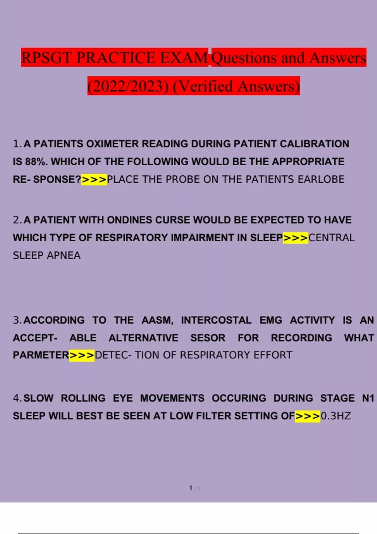 RPSGT PRACTICE EXAM. questions and answers} (2022/2023) (verified ...