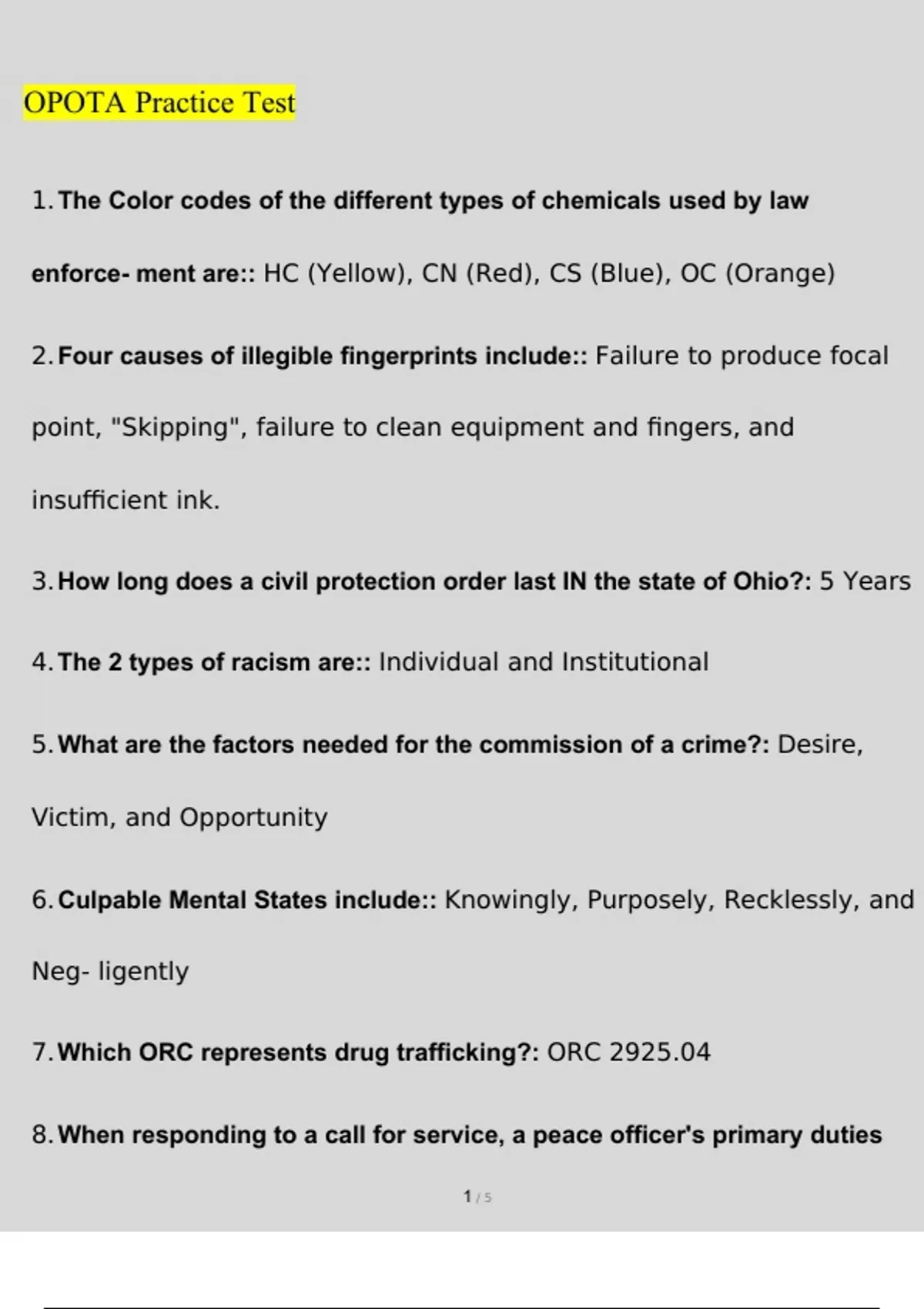 OPOTA Practice Test EXAM 2024 Questions and Answers (2024/2025 ...