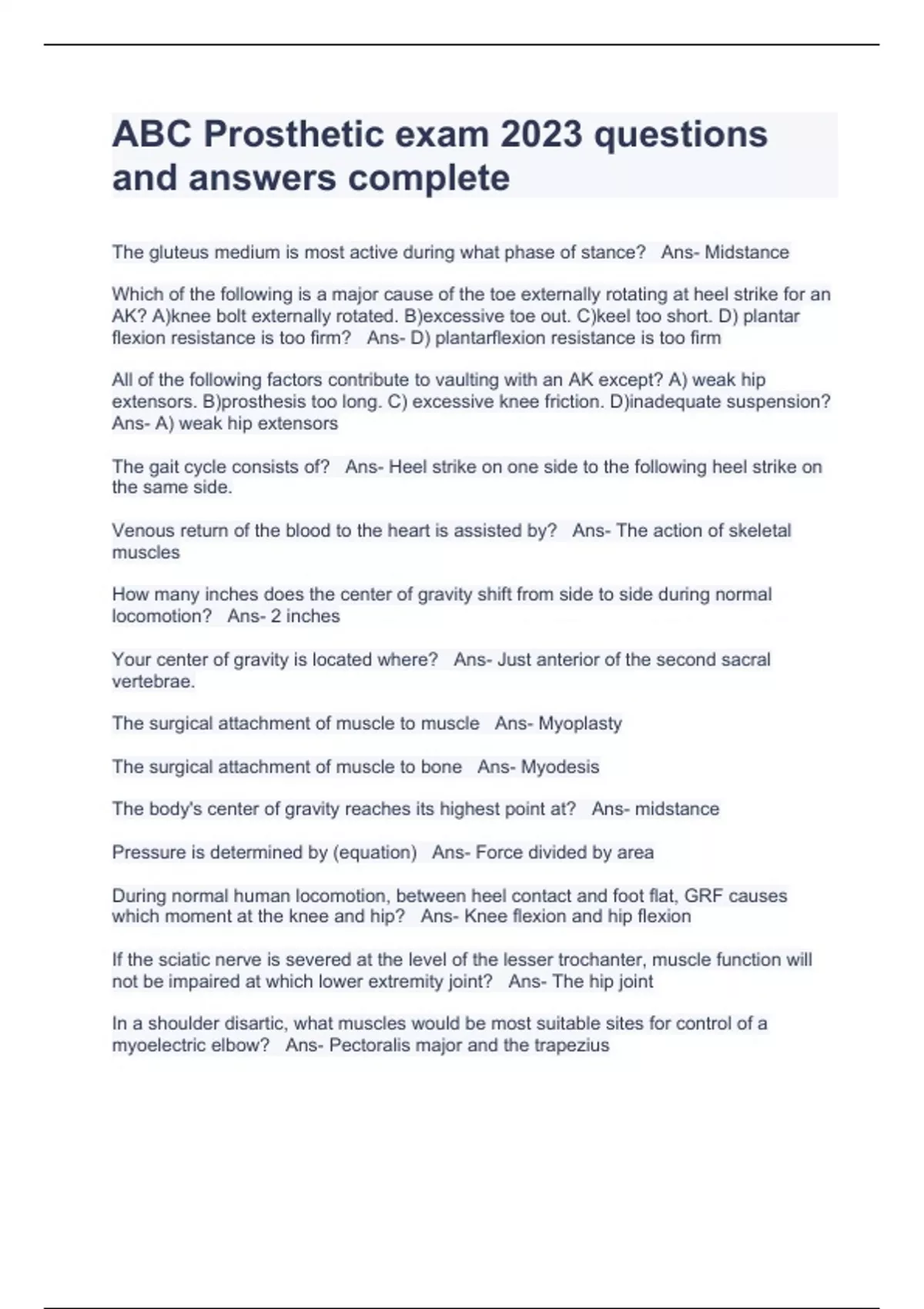 ABC Prosthetic exam 2023 questions and answers complete - ABC ...