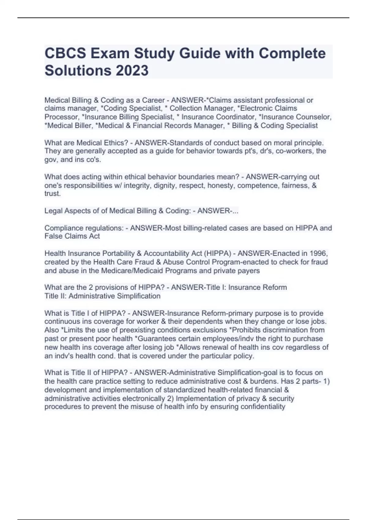 CBCS Exam Study Guide with Complete Solutions 2023 - Cbcs - Stuvia US