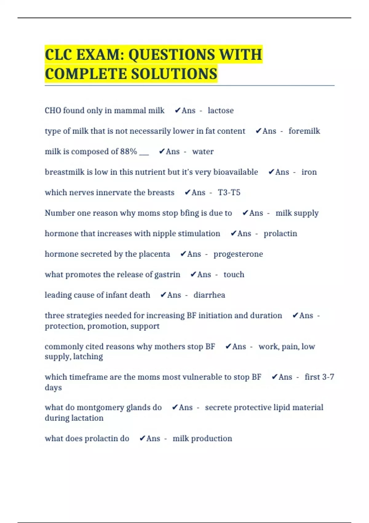 CLC EXAM: QUESTIONS WITH COMPLETE SOLUTIONS - CLC - Stuvia US