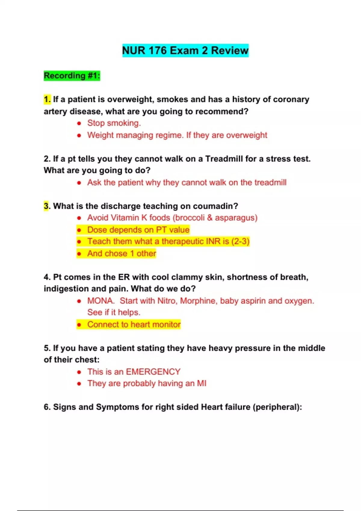 NUR 176 Exam 2 Review- Hondros College - NURSING PROGRAM - Stuvia US