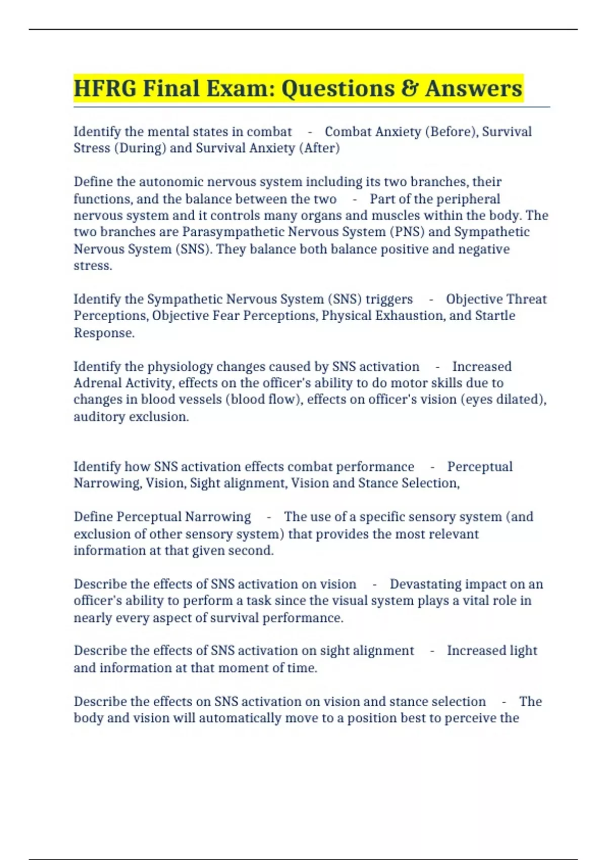 HFRG Final Exam: Questions & Answers - HFRG - Stuvia US