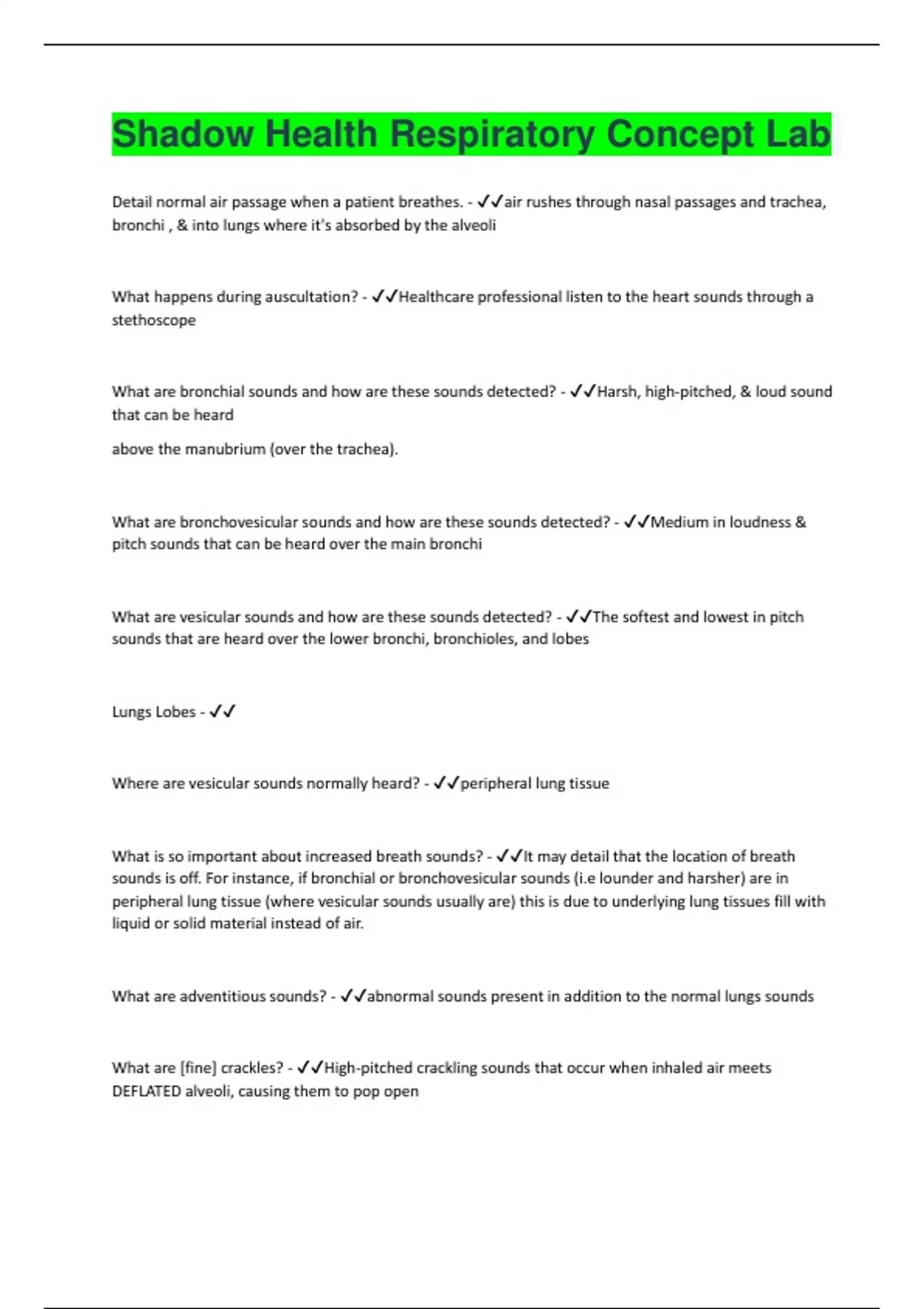 Bundle for Shadow Health Respiratory tests compilation | everything you ...