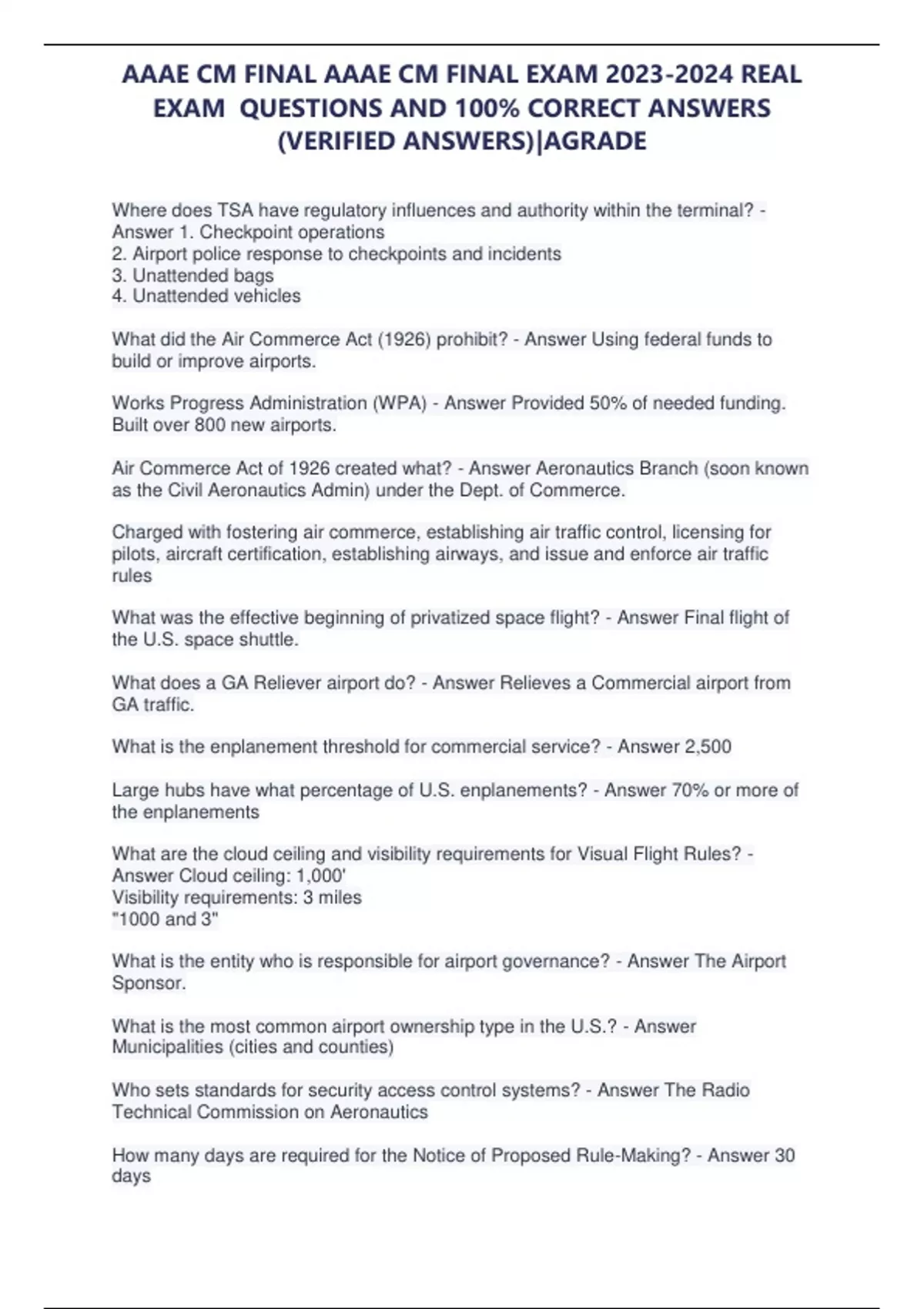 AAAE CM FINAL AAAE CM FINAL EXAM REALEXAM QUESTIONS AND 100% CORRECT ...