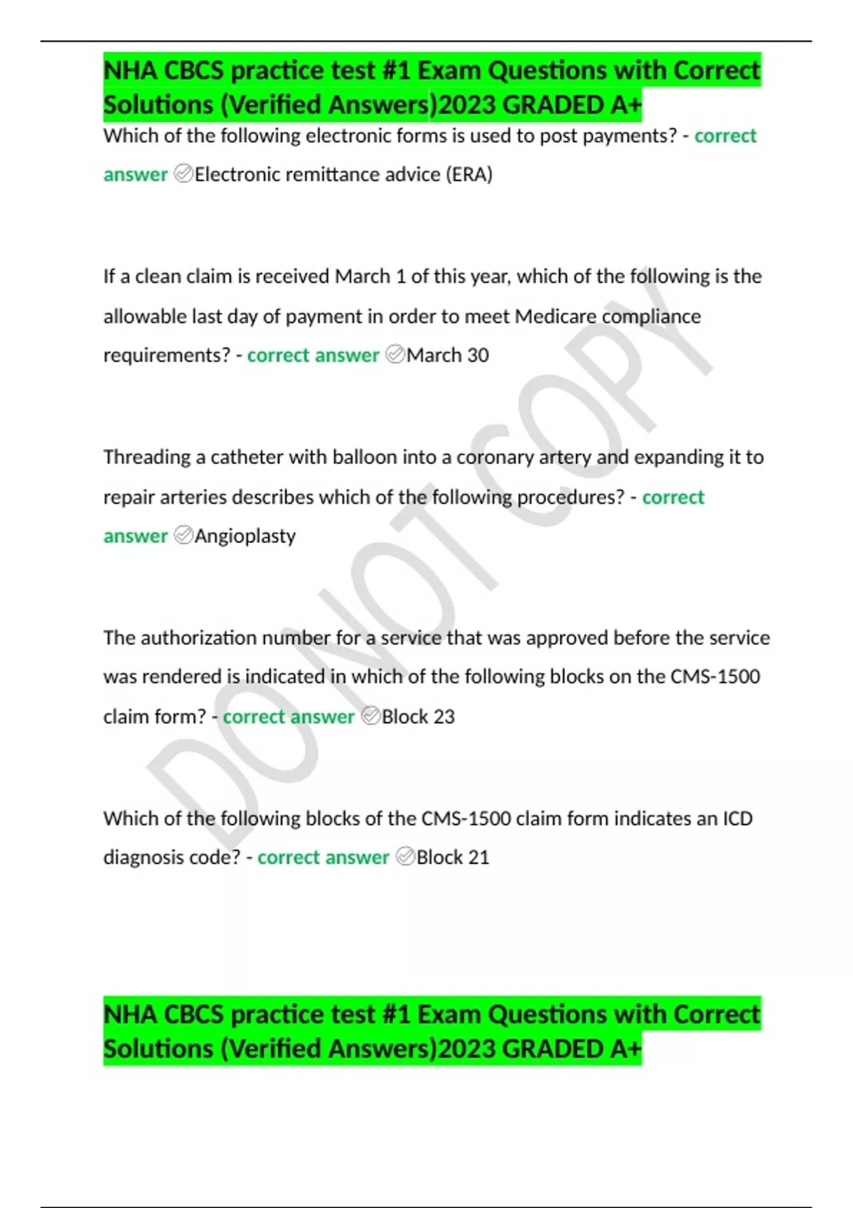 NHA CBCS practice test #1 Exam Questions with Correct Solutions ...