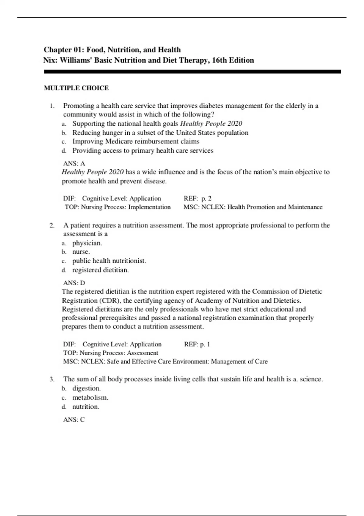 Food, Nutrition, and Health Nix: Williams' Basic Nutrition and Diet ...