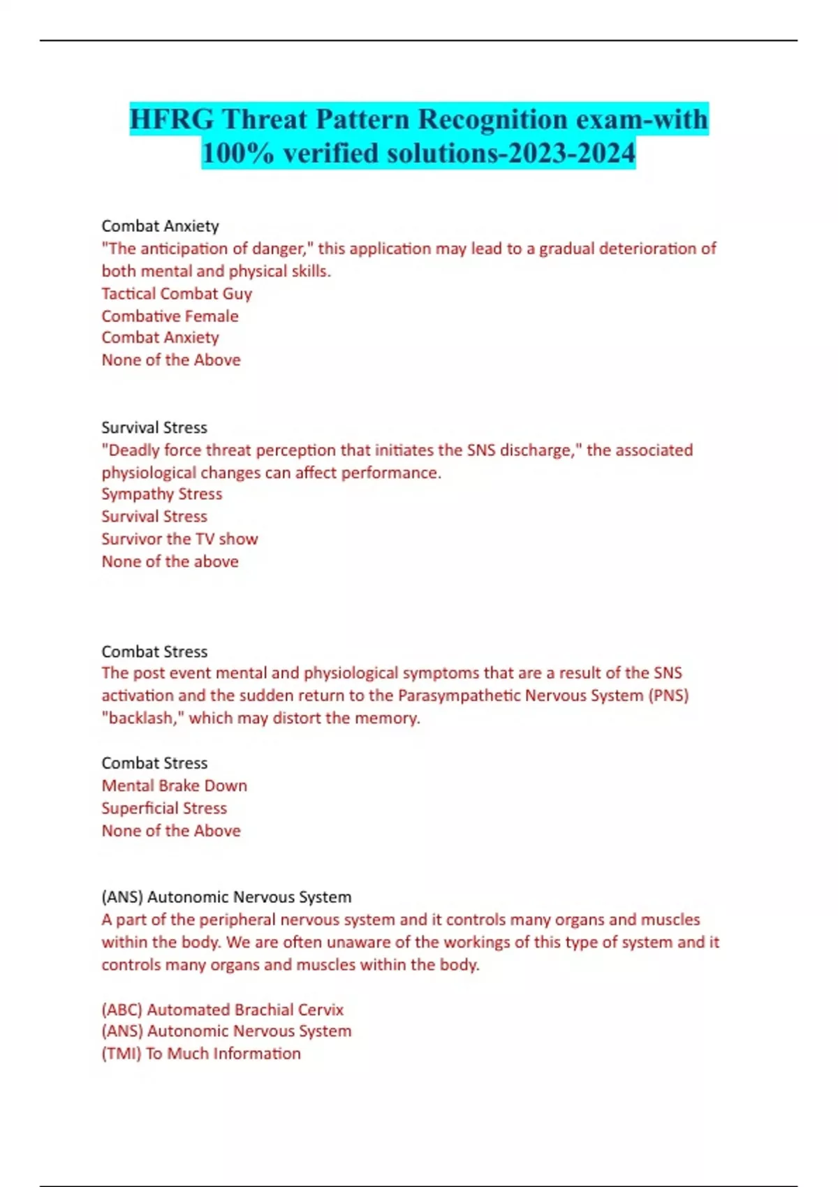 HFRG Threat Pattern Recognition exam-with 100% verified solutions ...