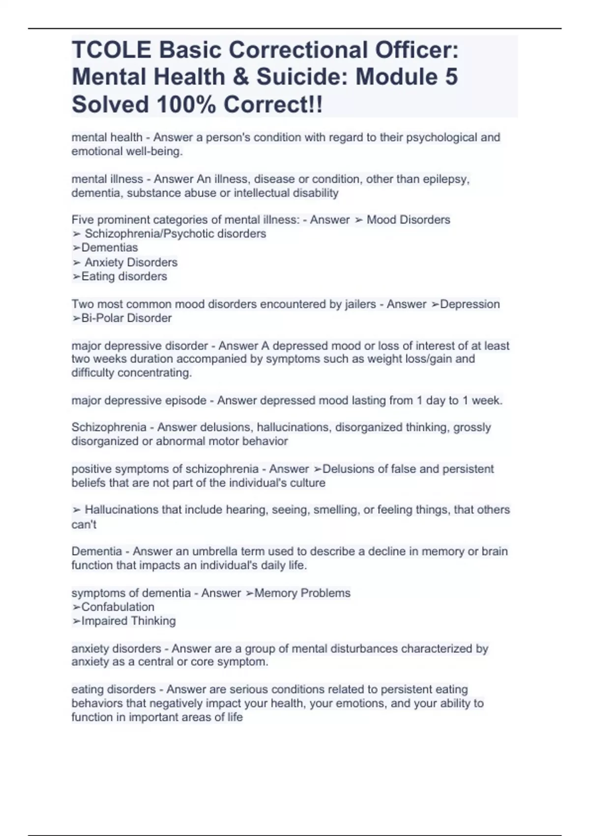 TCOLE Basic Correctional Officer: Mental Health & Suicide: Module 5 ...