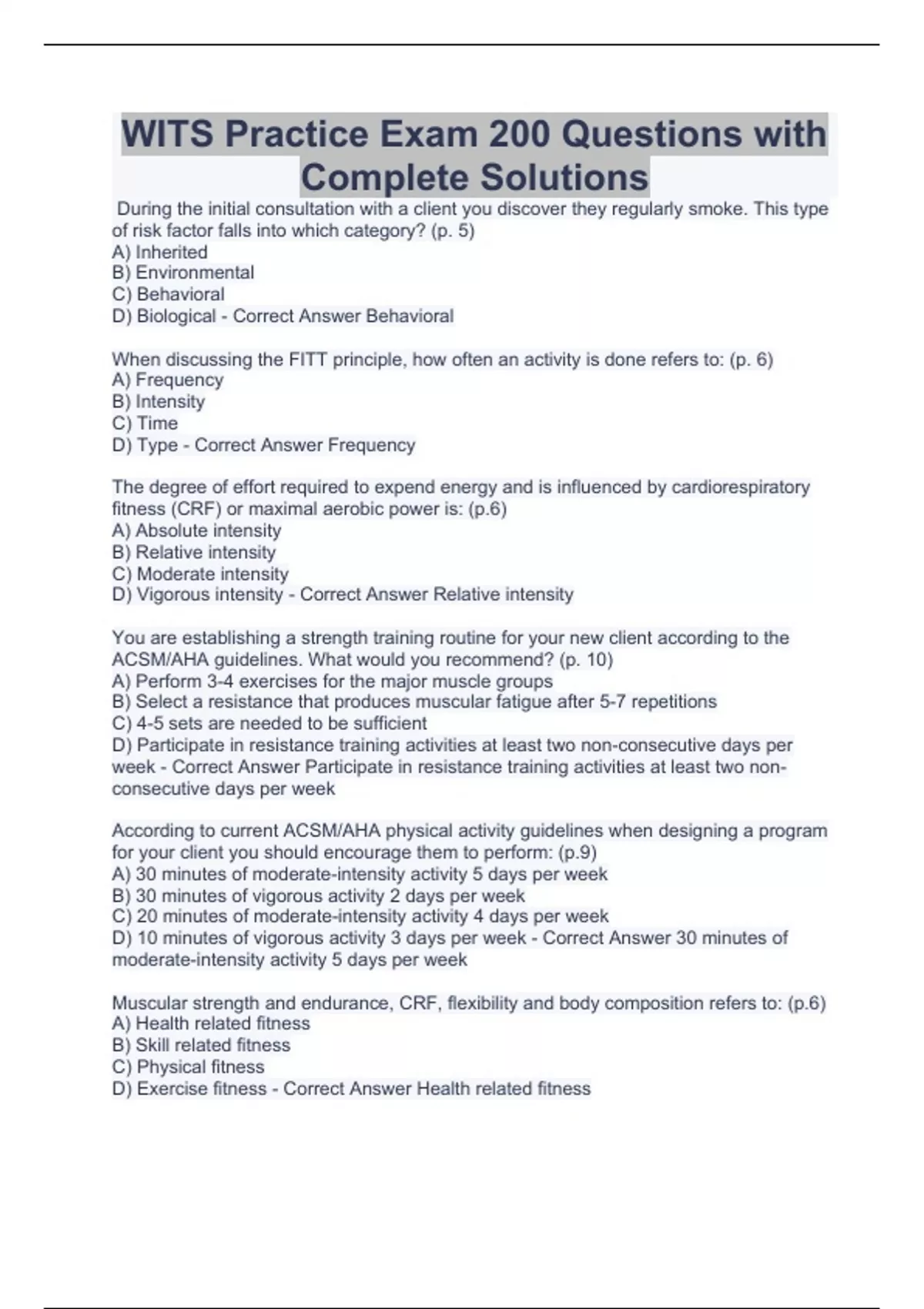 WITS Practice Exam 200 Questions with Complete Solutions - WITS - Stuvia US