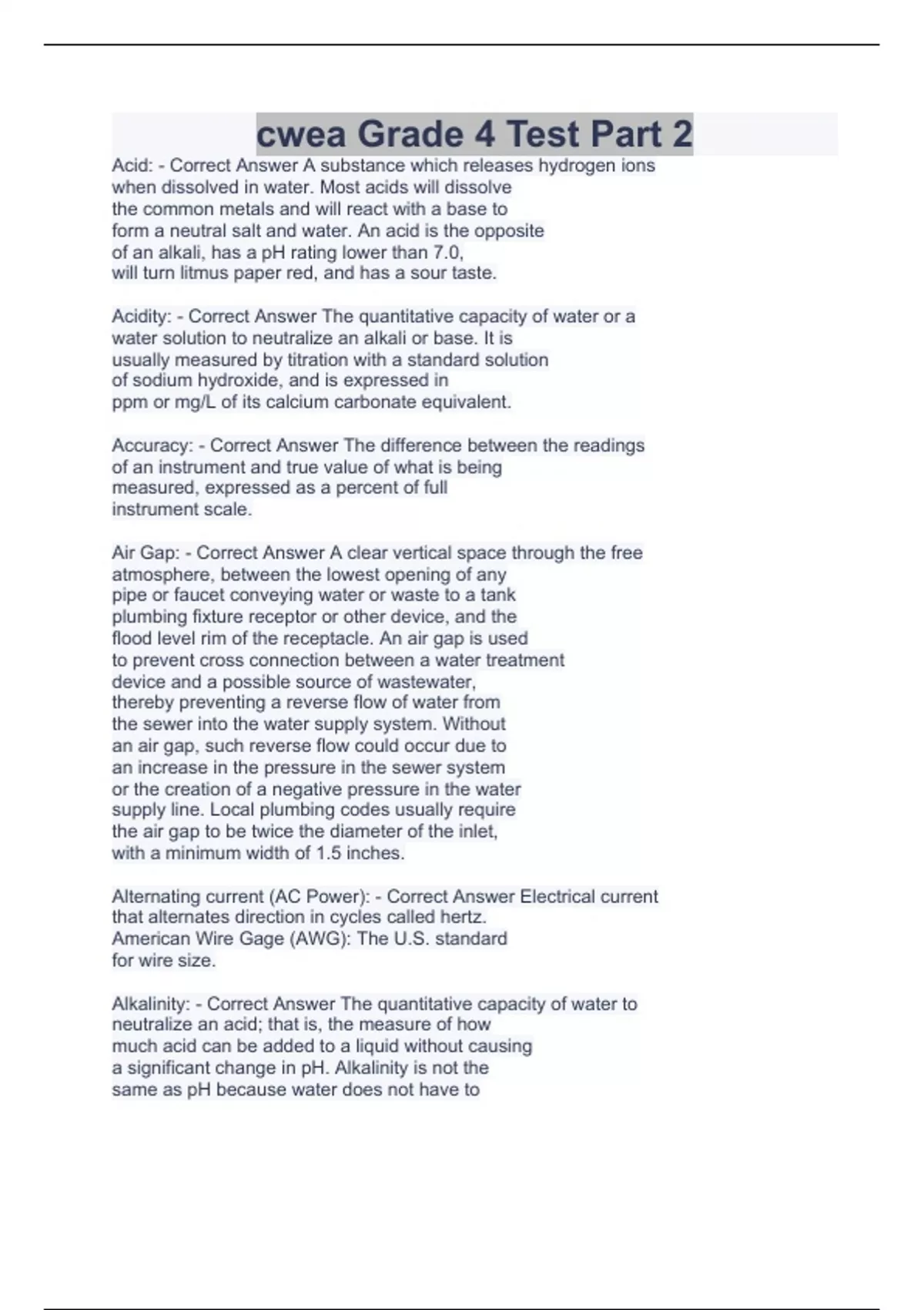 cwea Grade 4 Test Part 2 - Cwea Grade 4 - Stuvia US