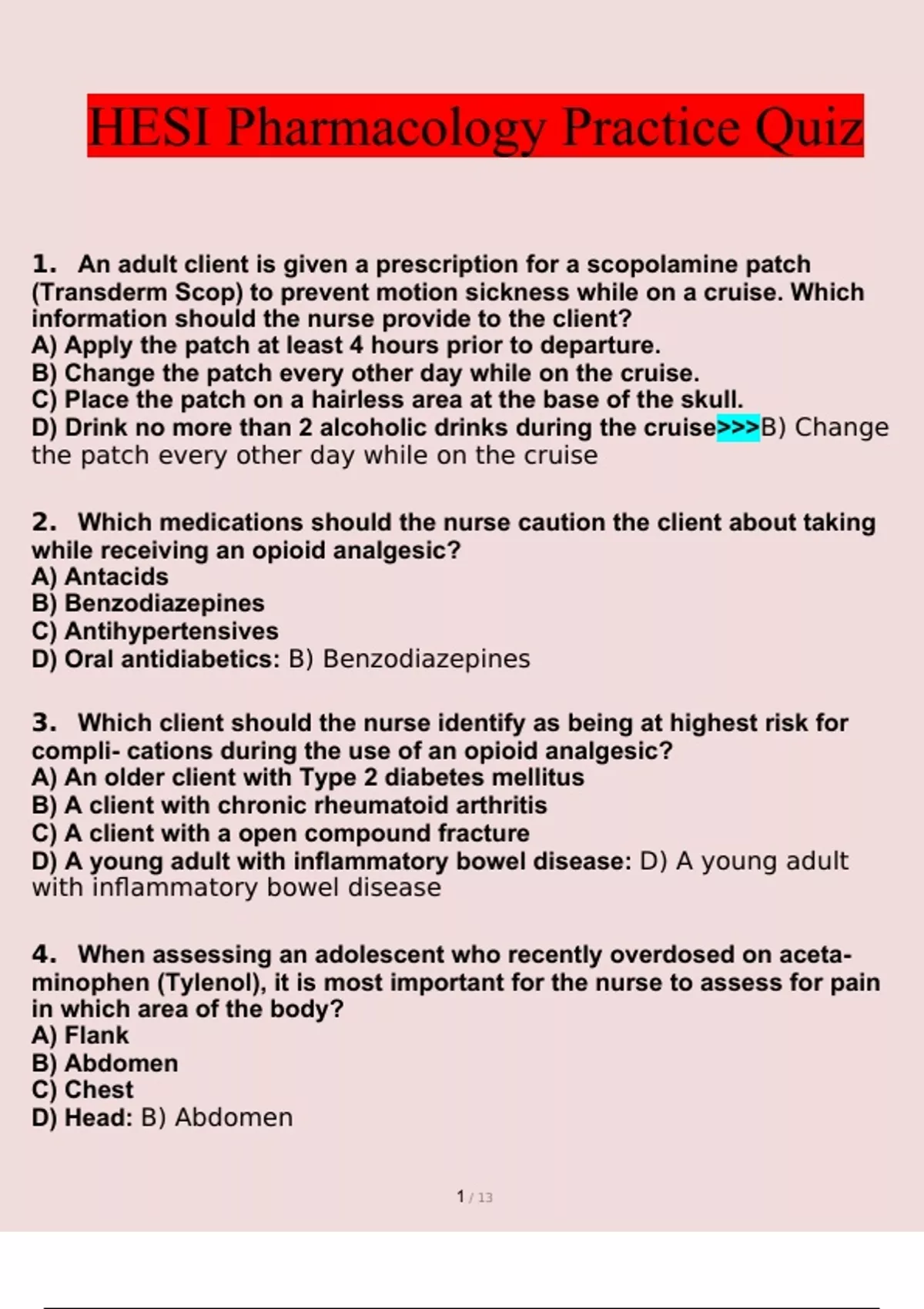 Hesi Pharmacology Practice Quiz Questions With Verified Answers - HESI Pharmacology - Stuvia US