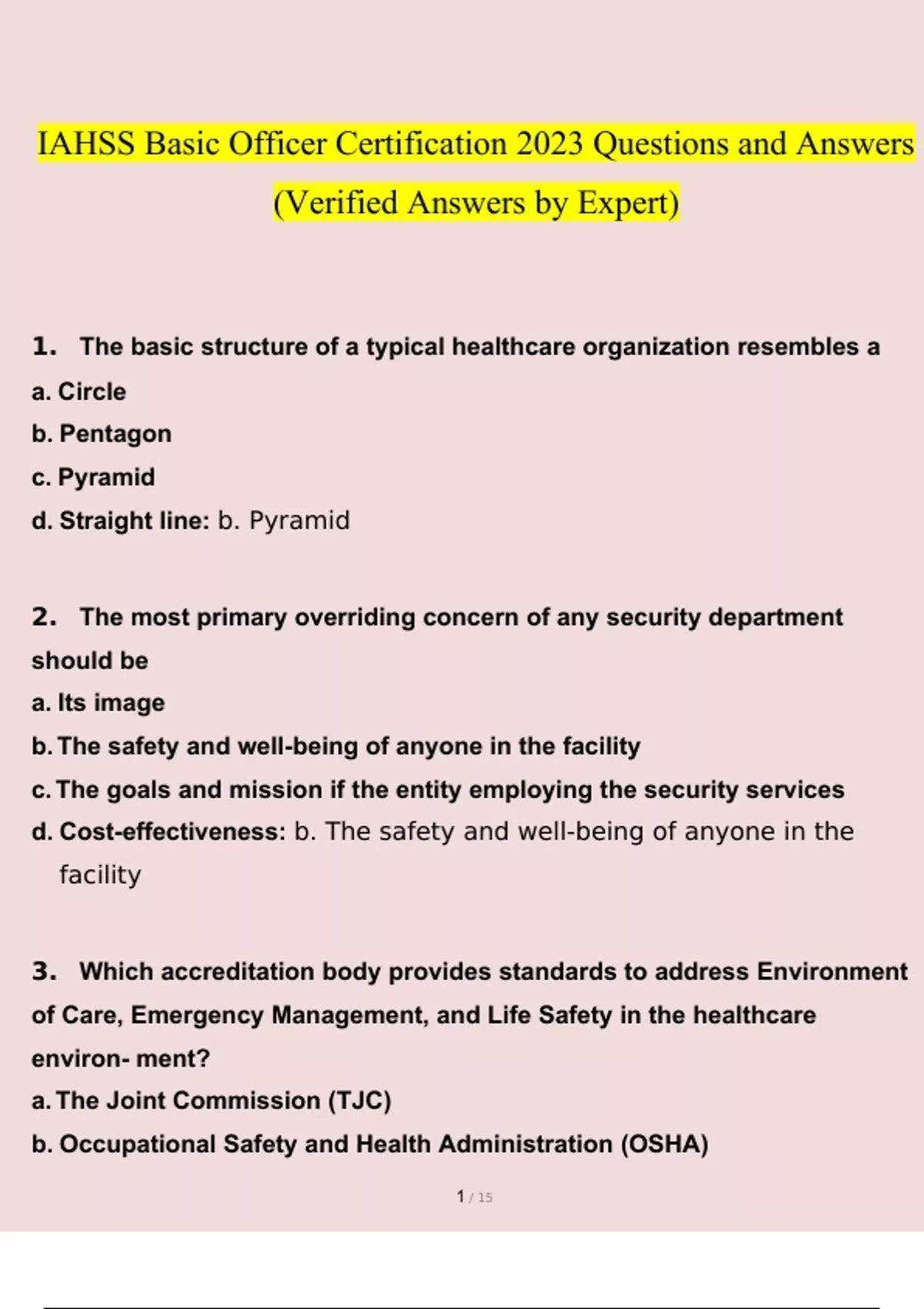 IAHSS Basic Officer Certification Questions Questions With Verified ...