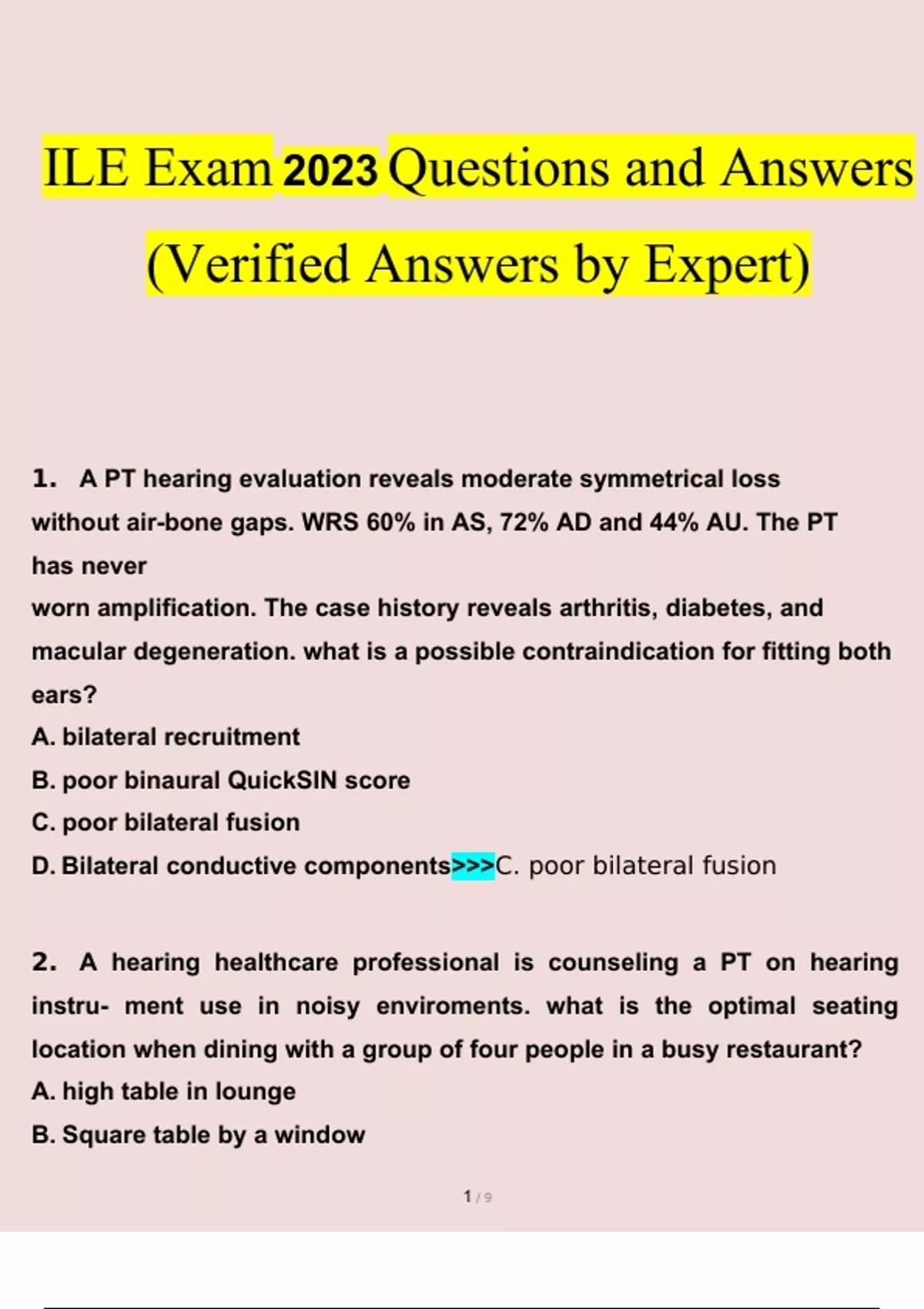 ILE Exam Questions With Verified Answers - ILE - Stuvia US