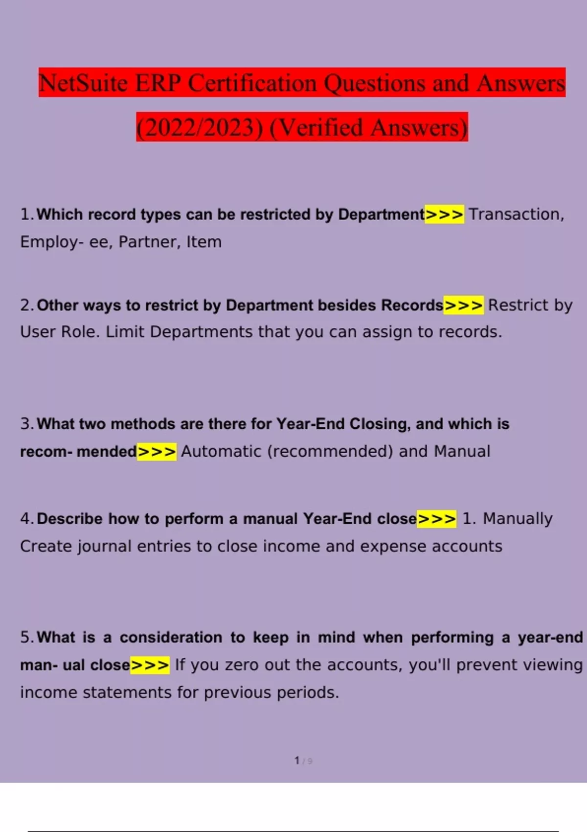 NetSuite ERP Certification-Related Questions. questions and answers} (2022/2023) (verified ...