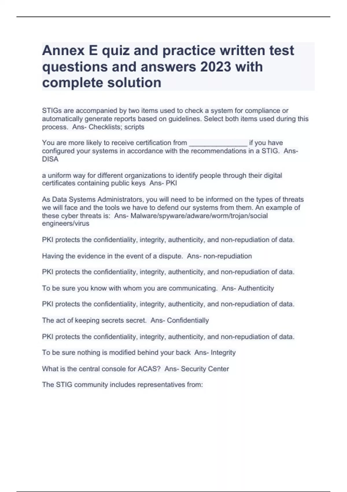 Annex E quiz and practice written test questions and answers 2023 with ...