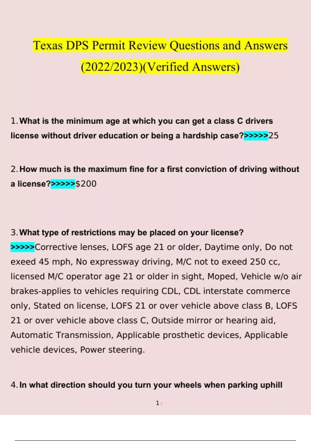 Texas DPS Permit Review Questions Questions With Verified Answers ...