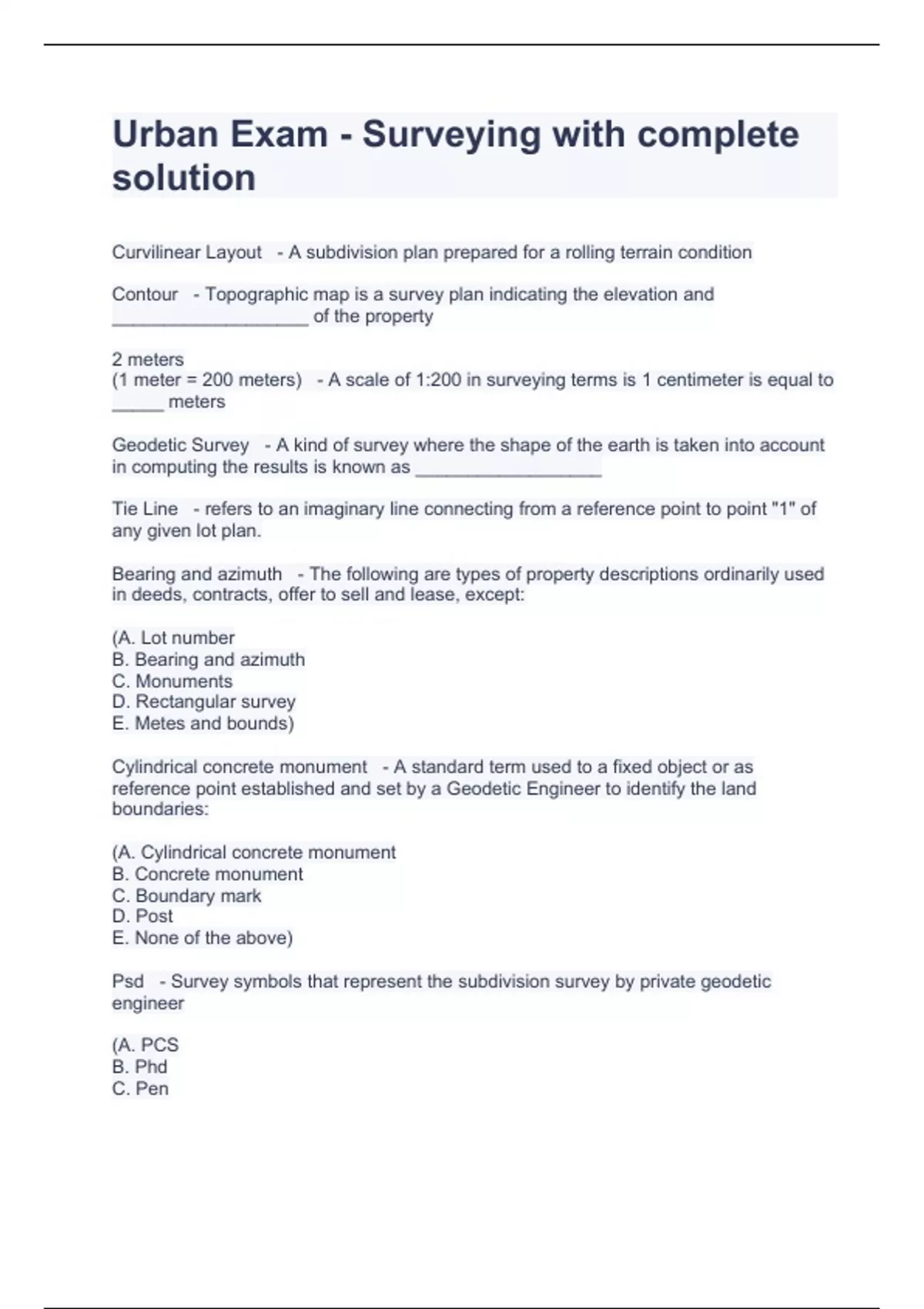 Urban Exam - Surveying with complete solution - SI - Surveying Intern ...